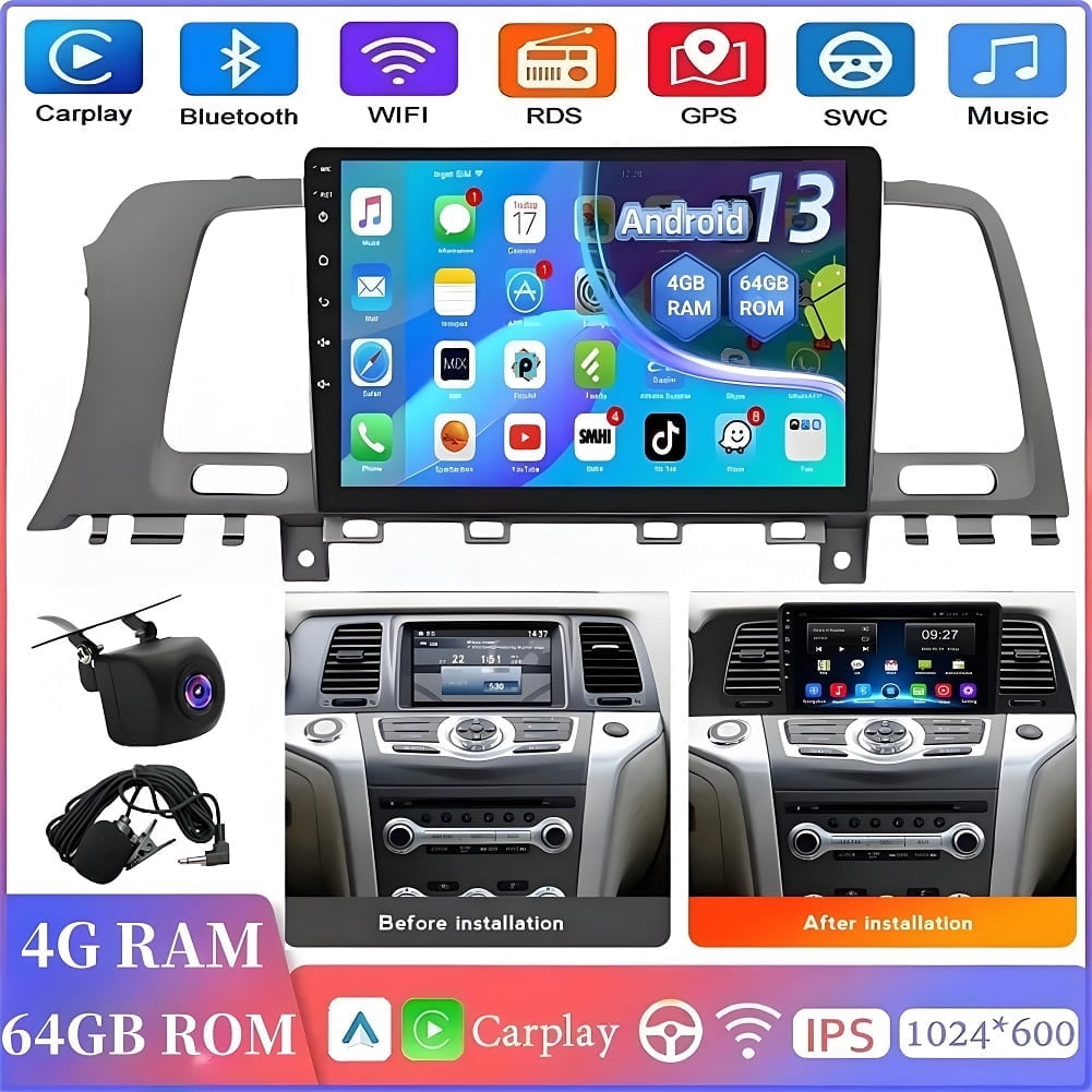 Eforcase 4+64G Android 13 Car Radio for Nissan Murano 2008-2014, 9 inch ...