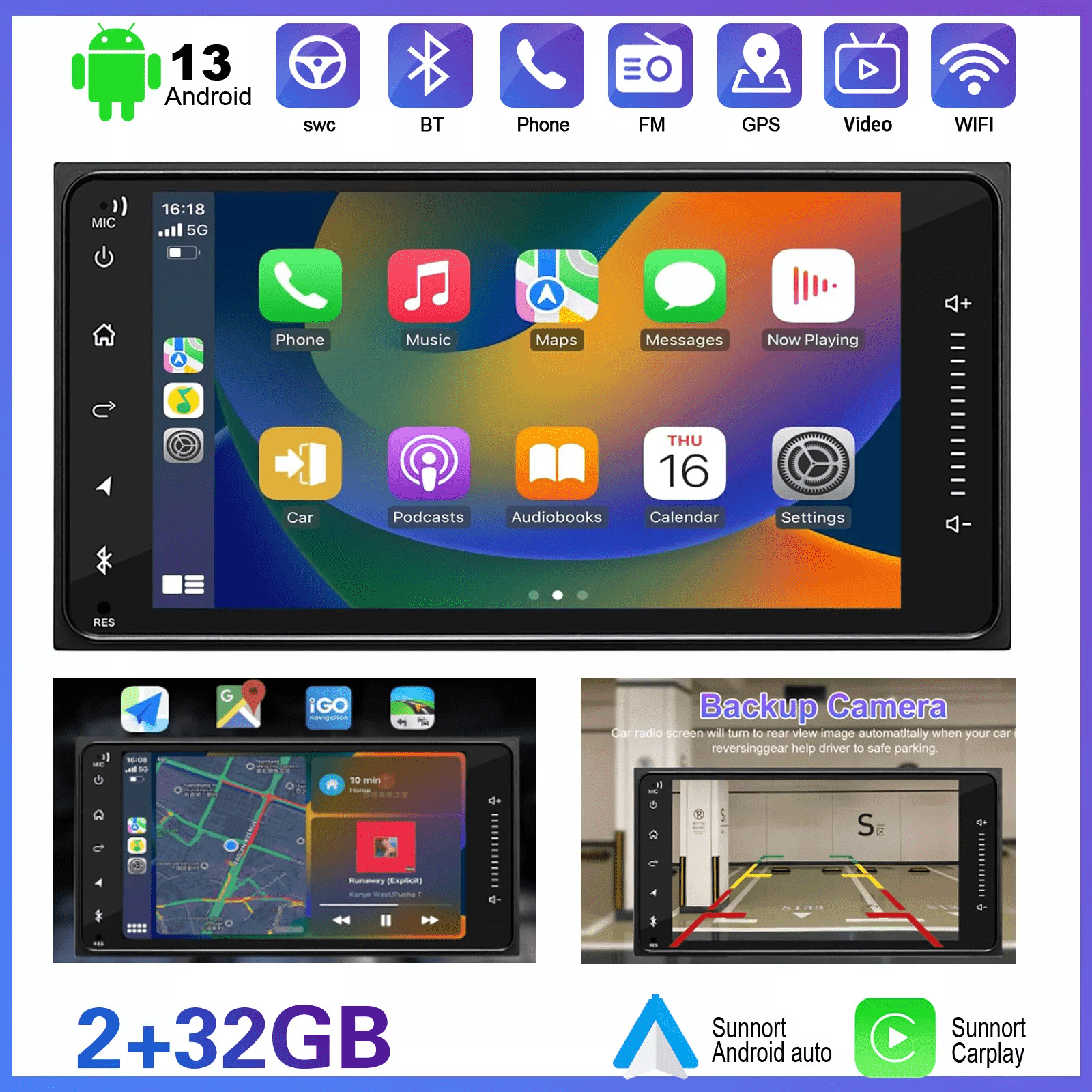 Eforcase 7” Car Stereo Radio for Toyota 4 Runner Camry Android with ...