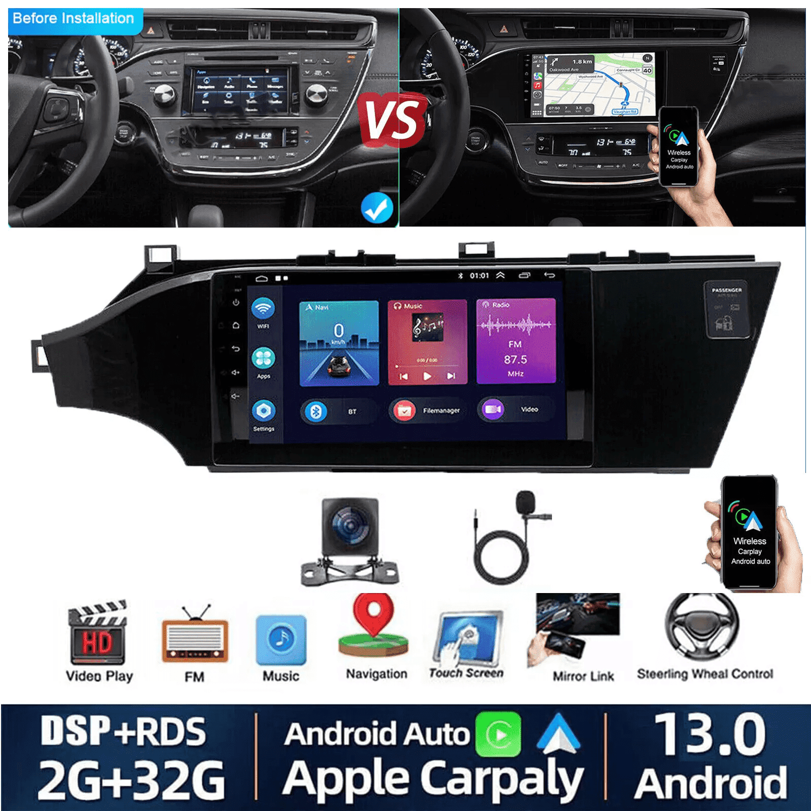 Eforcase 9" Car Stereo Radio with Carplay Android Auto for Toyota ...