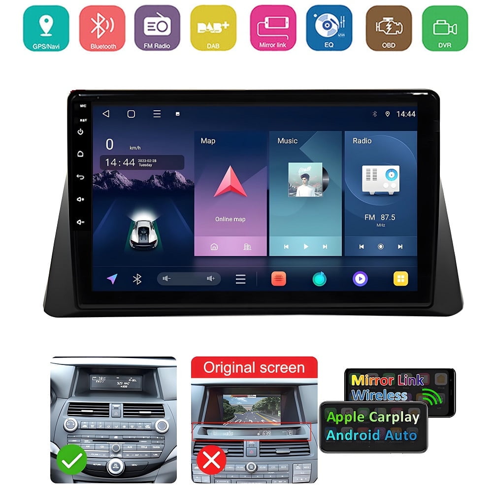 Eforcase for Accord VIII 2008-2013 with Wireless Apple Carplay and Android Auto, 2+32G 10.1 Inch ...