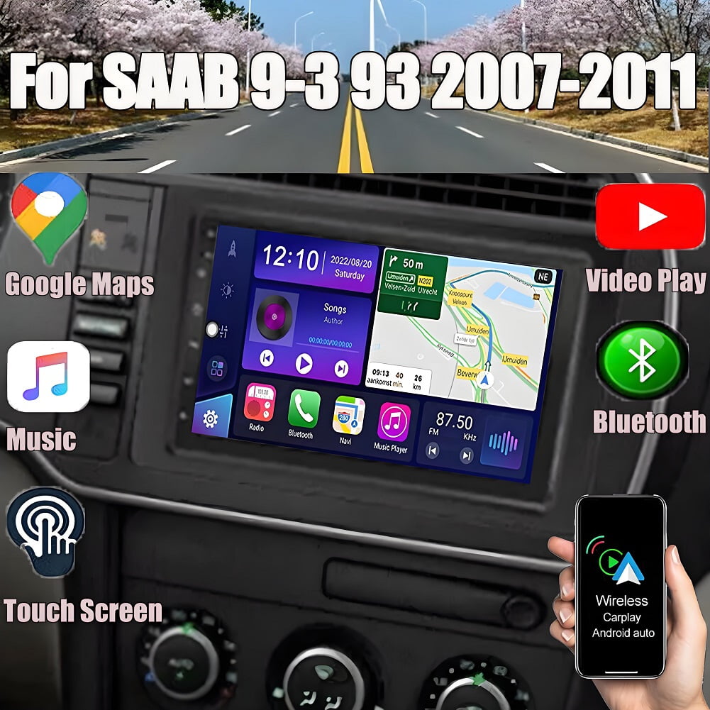 Eforcase Android 13 Car Stereo for Saab 9-3 93 2007-2011, 7" Touch ...