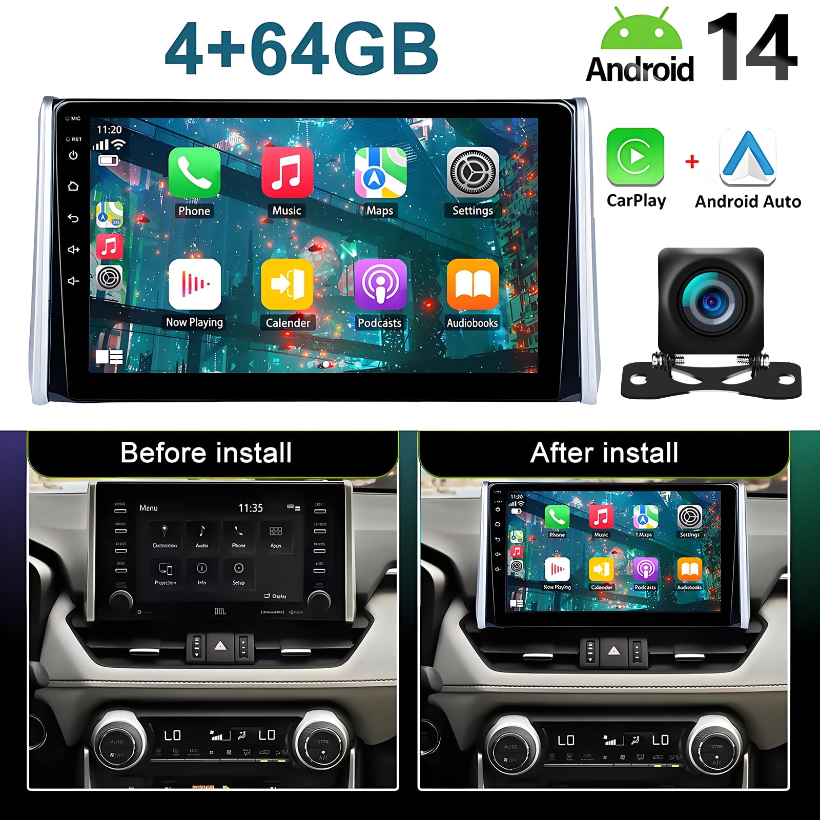 Eforcase Android 14 Car Stereo Radio for Toyota RAV4 2018-2020 10" Car ...