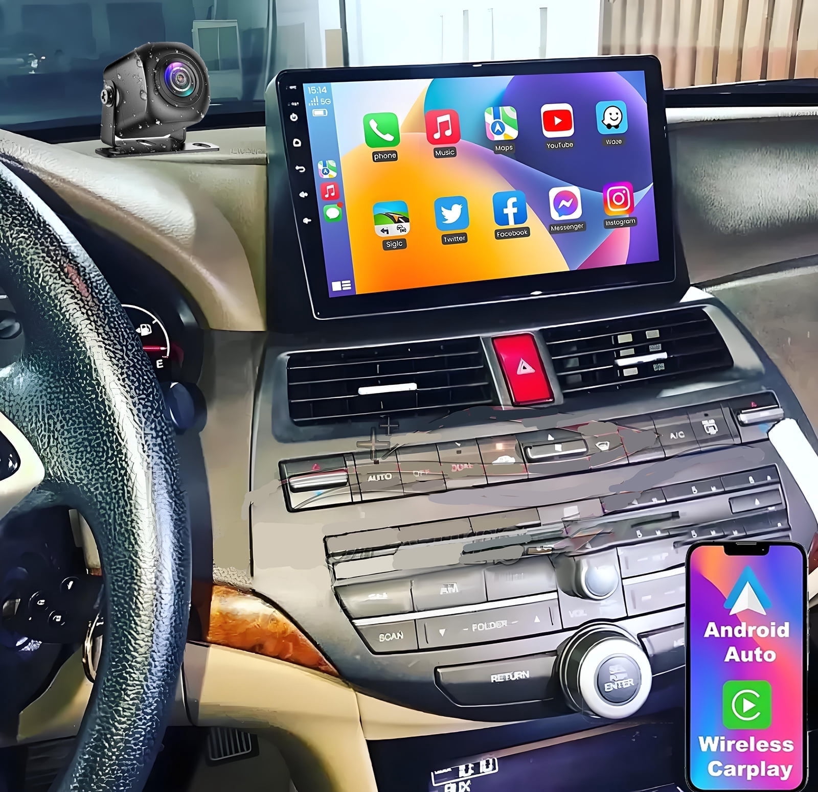 Eforcase Car Radio for Honda Accord 2008-2013, Android 14 Stereo with ...