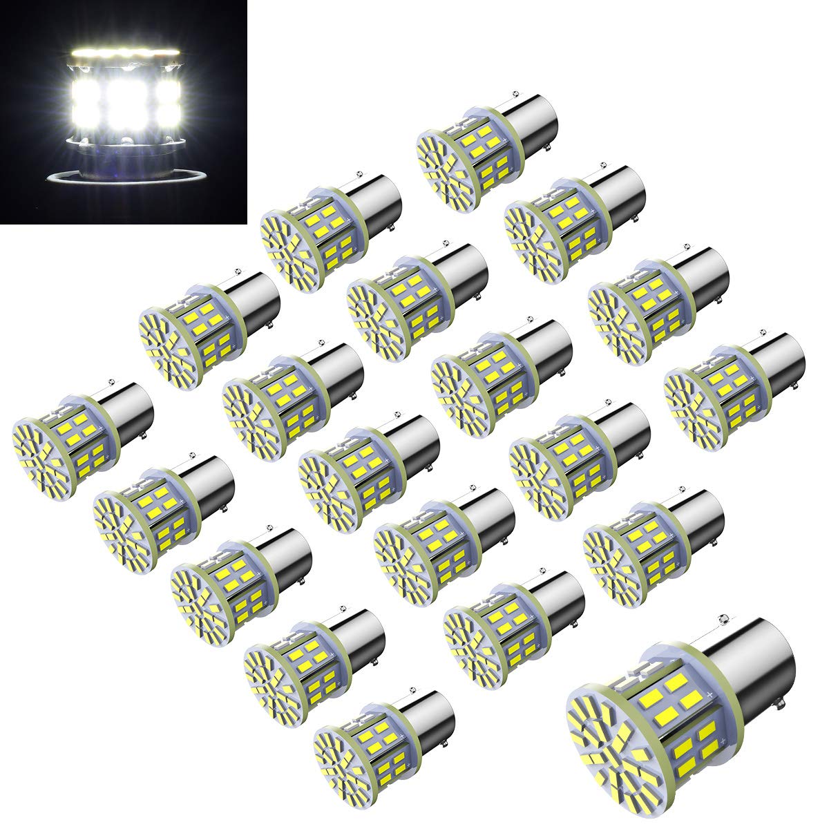 Efoxcity 12V 1156 20 KEF16 Pcs Bright 1156 1141 1003 50-SMD White LED ...