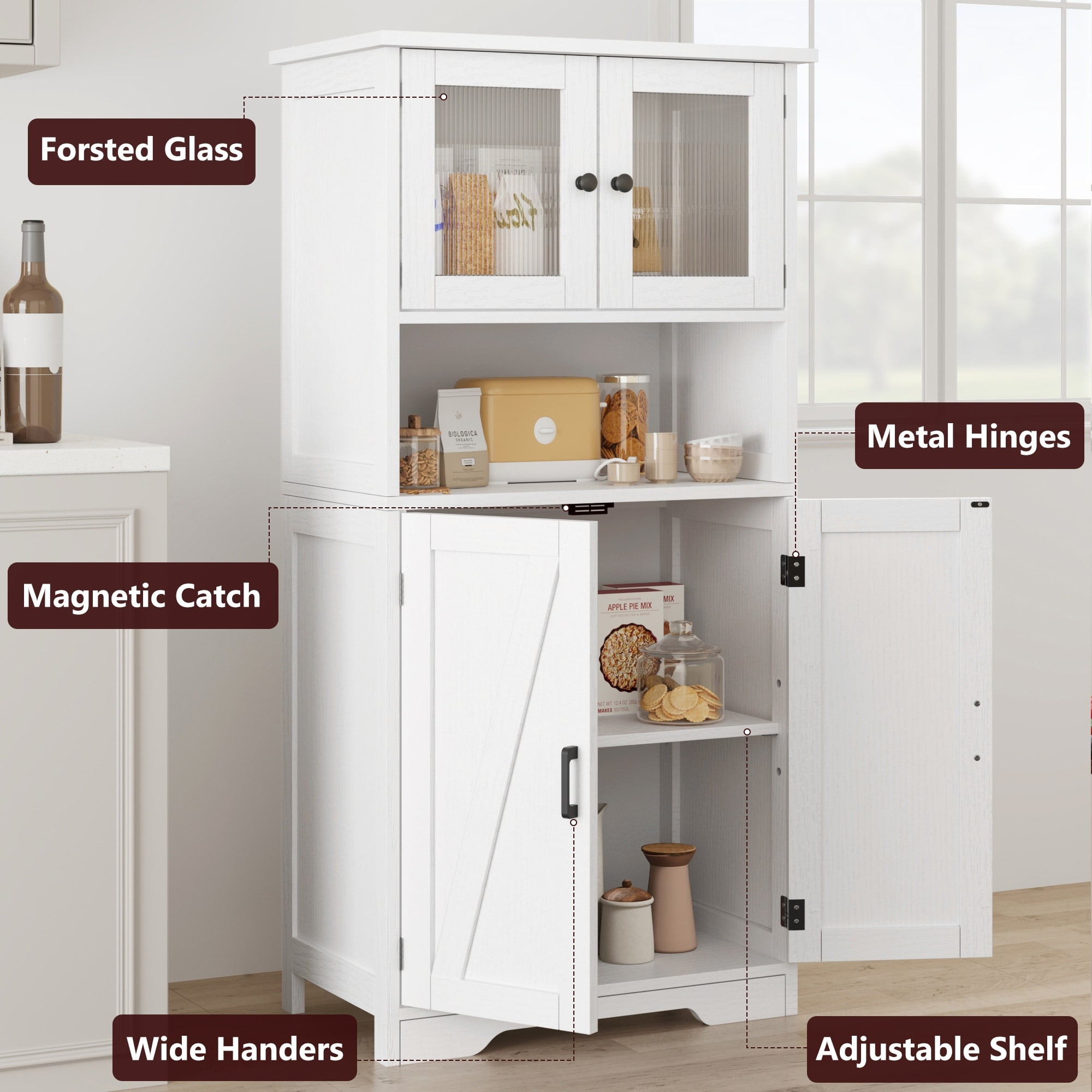 Efrin Linen Storage Cabinet Freestanding Floor Kitchen Pantry Storage ...