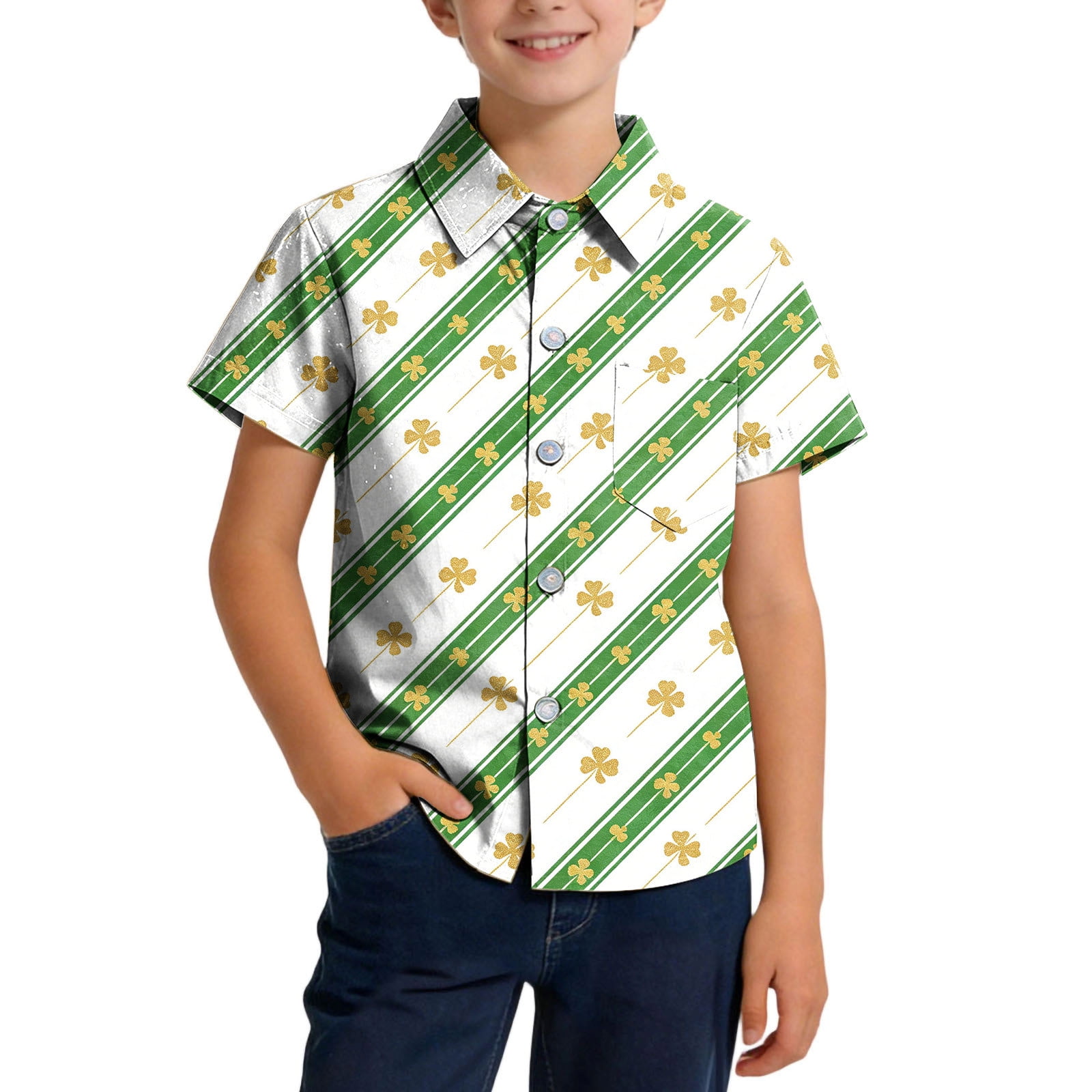 Efsteb Boys Button Down Shirt Button Lapel School Uniform Shirt V-Neck ...