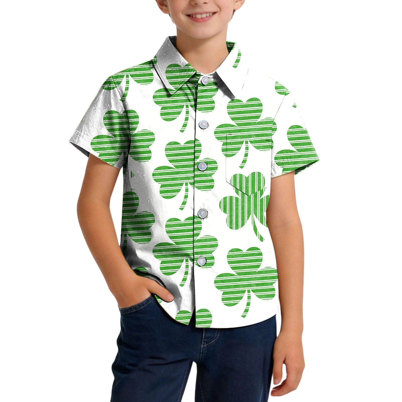 Efsteb Boys Hawaiian Shirt Button Lapel School Uniform Shirt Fashion ...
