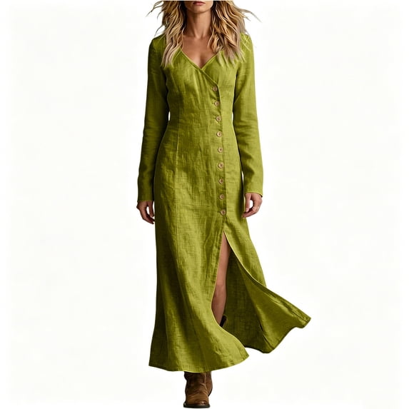 Efsteb Casual Dresses for Women 2026 Button Side V Neck Long Sleeve ...