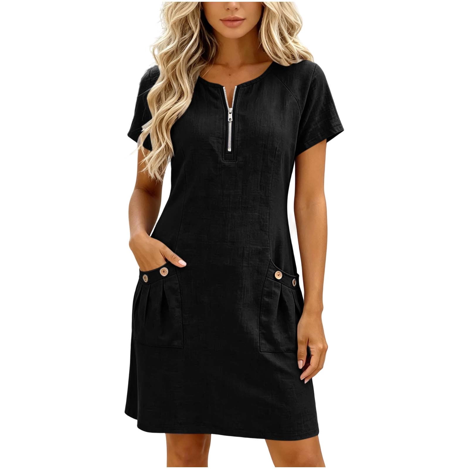 Efsteb Cocktail Dresses for Women Half-Zip V-Neck Short Sleeve Casual ...