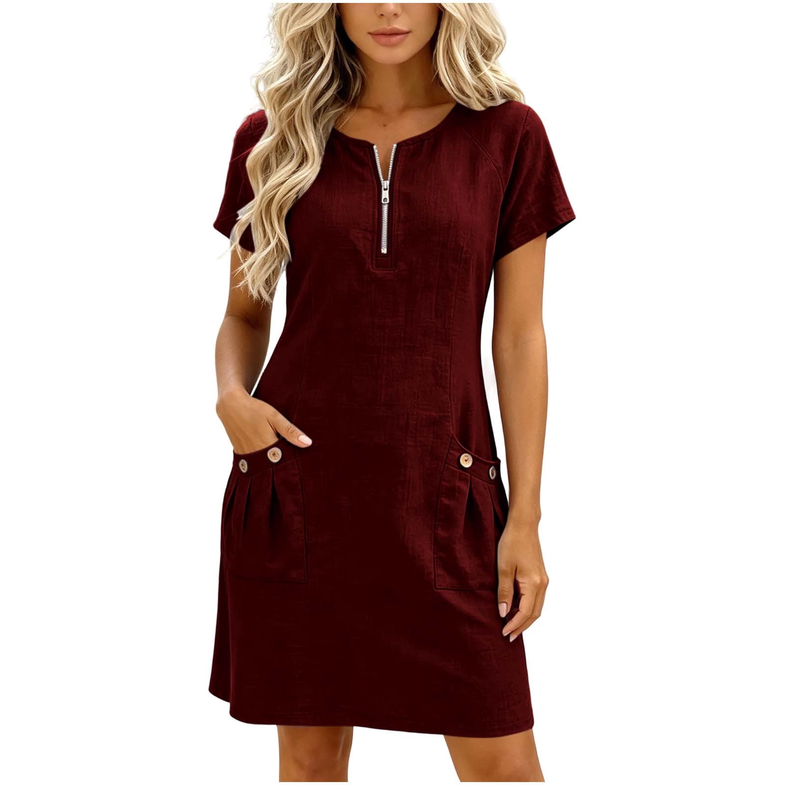 Efsteb Cocktail Dresses for Women Half-Zip V-Neck Short Sleeve Casual ...