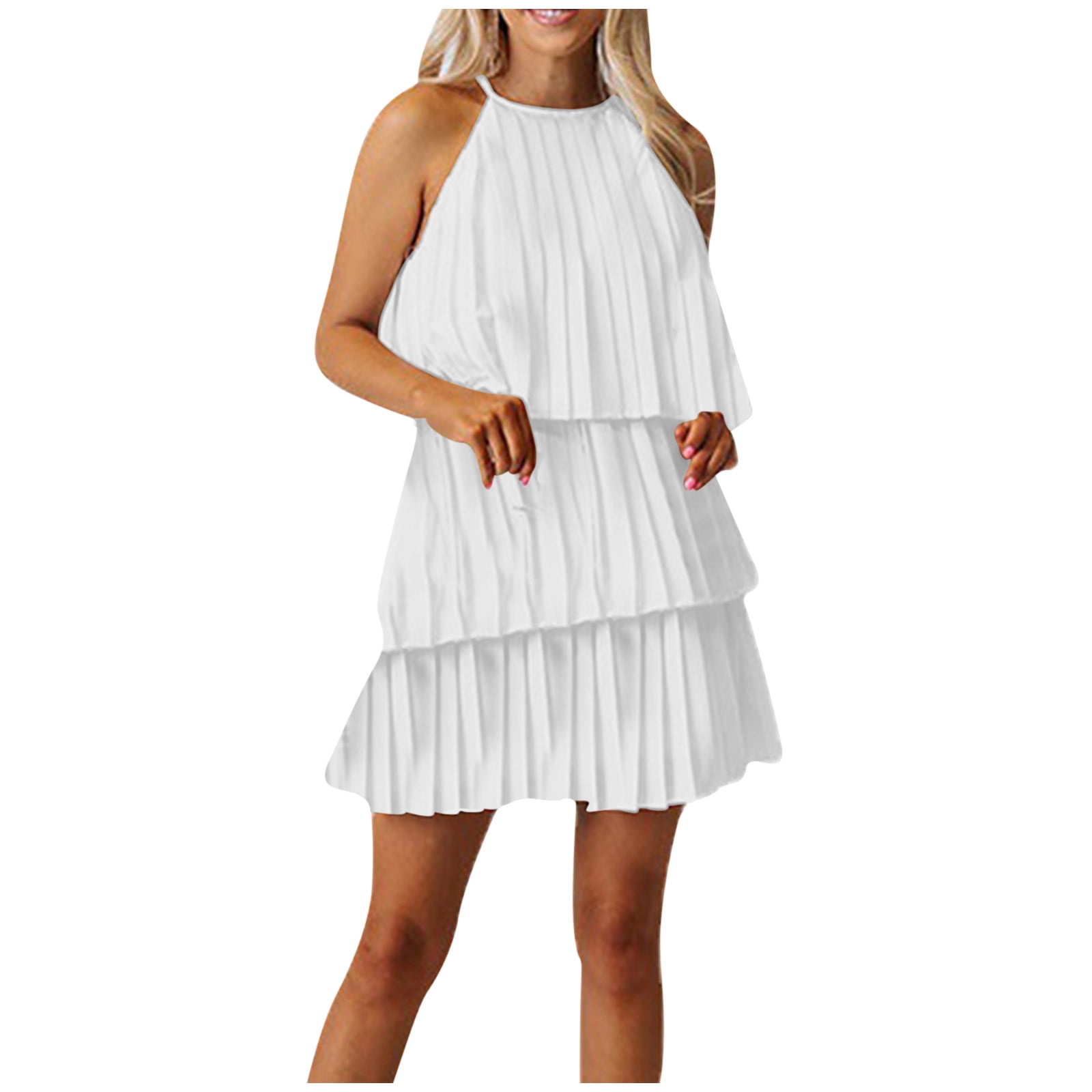 Efsteb Dresses for Women 2025 Crew Neck Layered Patchwork Hem Dress ...