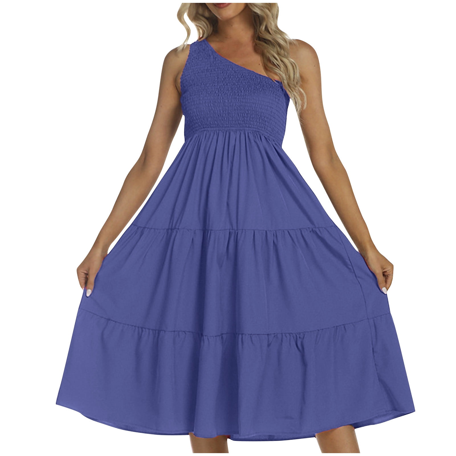 Efsteb Dresses for Women 2025 Crew Neck Ruched Beach Tank Dress Fashion ...