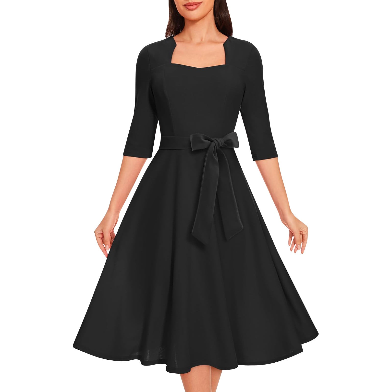 Efsteb Dresses for Women Bandage Elegant Pleated Dress Fashion Square ...