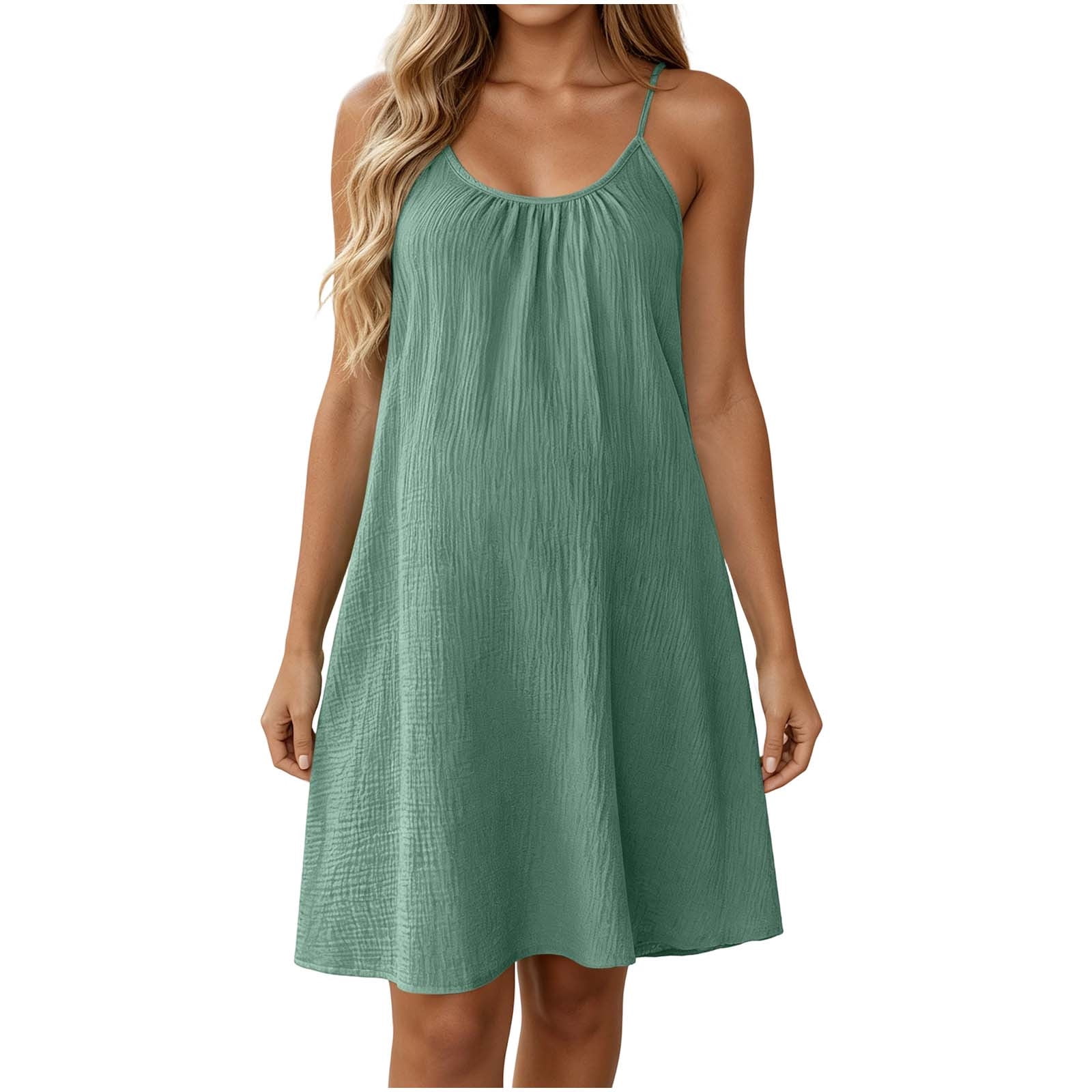 Efsteb Dresses for Women Sleeveless Spaghetti Strap Casual Mini ...
