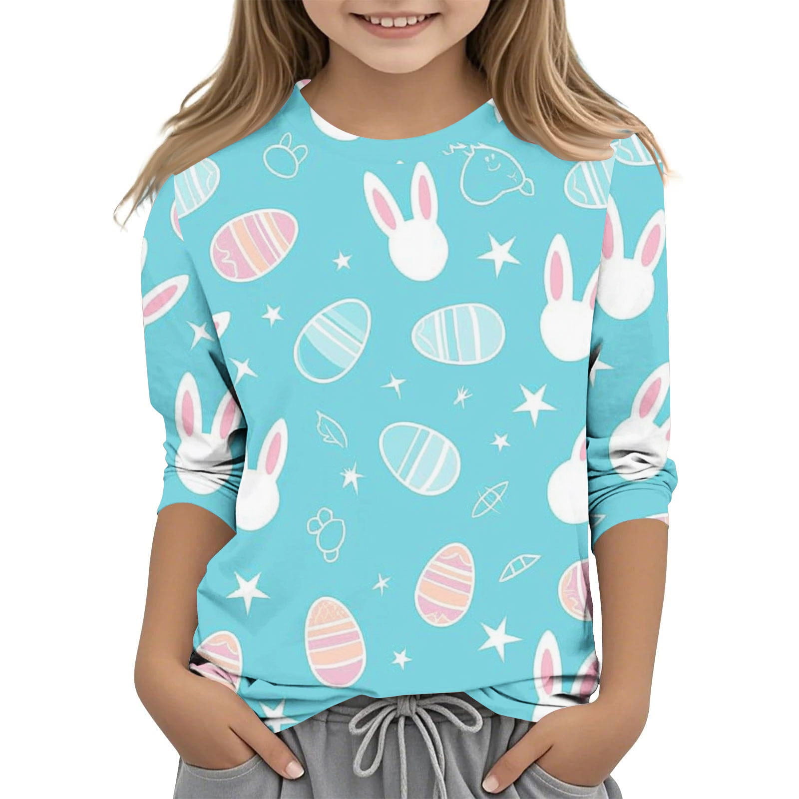 Efsteb Easter Tops For Teen Girls Kids 3/4 Sleeve T Shirts Soft Comfy ...
