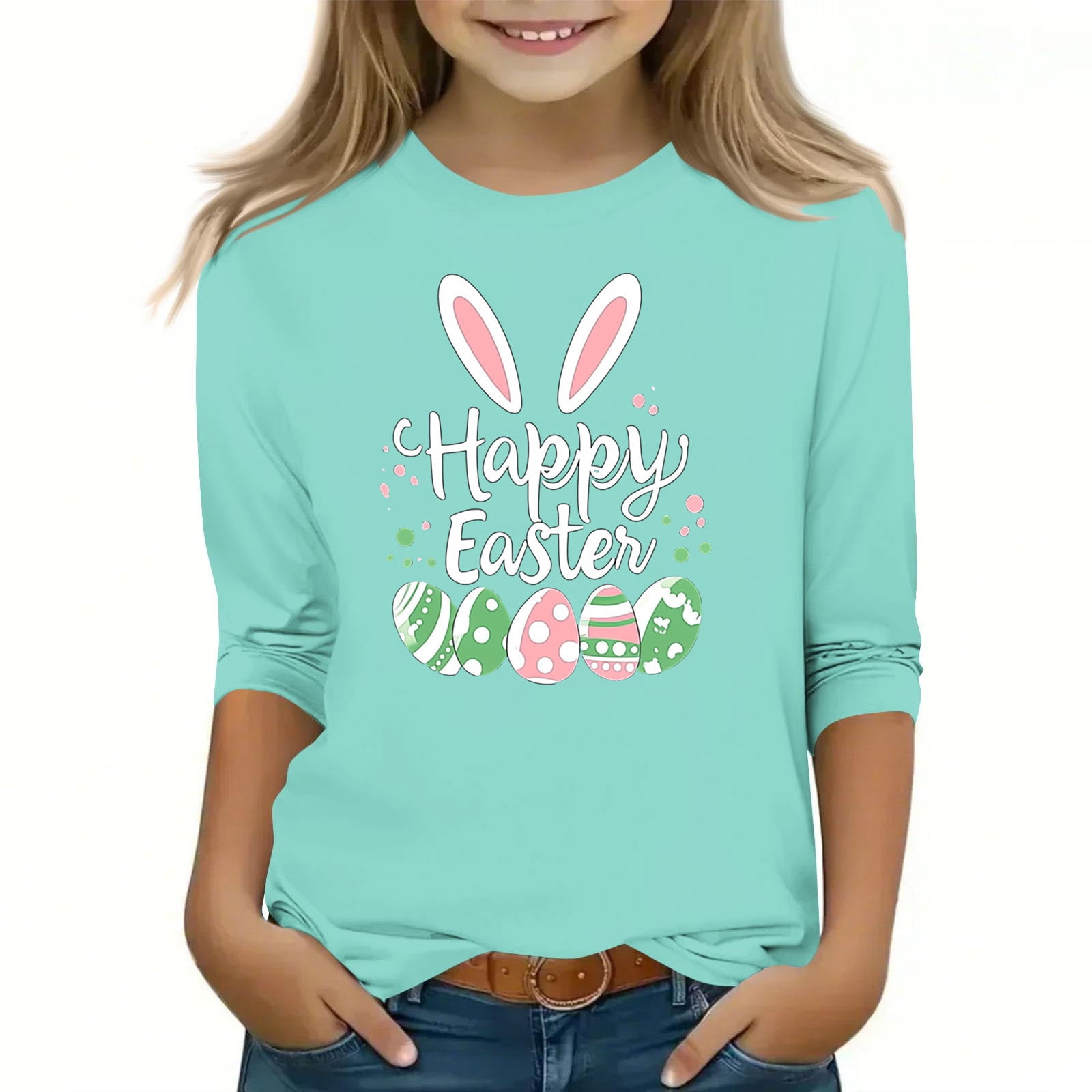 Efsteb Easter Tops For Teen Girls Kids Loose Easter Letter Print ...