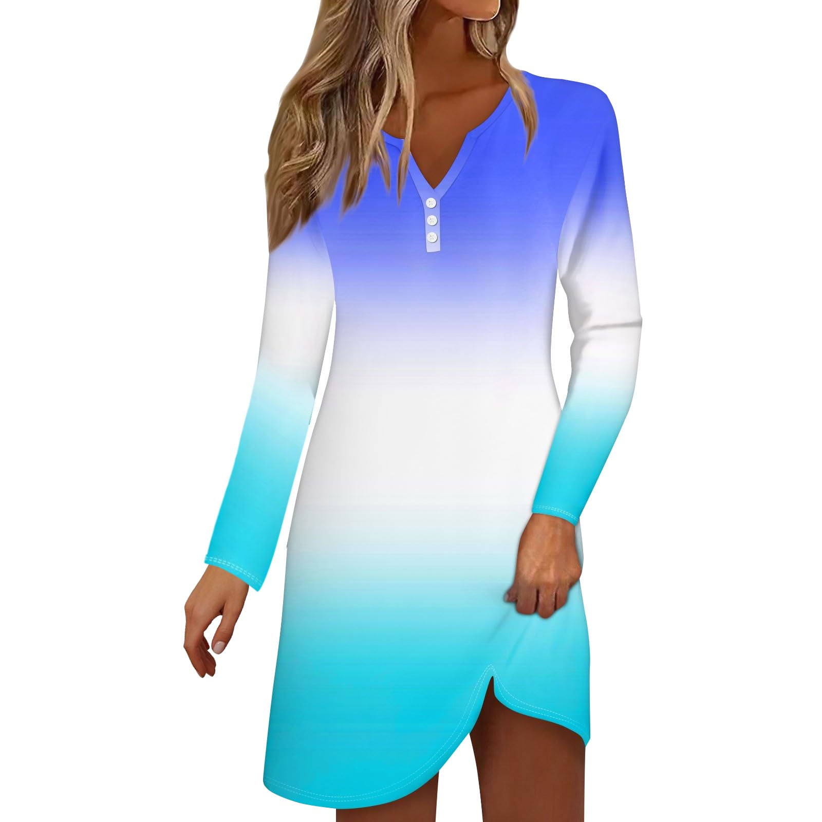Efsteb Fall Dresses for Women 2025 Trendy Gradient Long Sleeve Button V ...