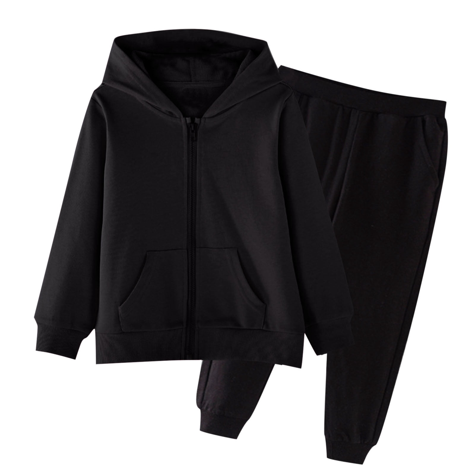 Efsteb Girl Clothes 2 Piece Solid Clothing Set Zipper Hooded Long ...