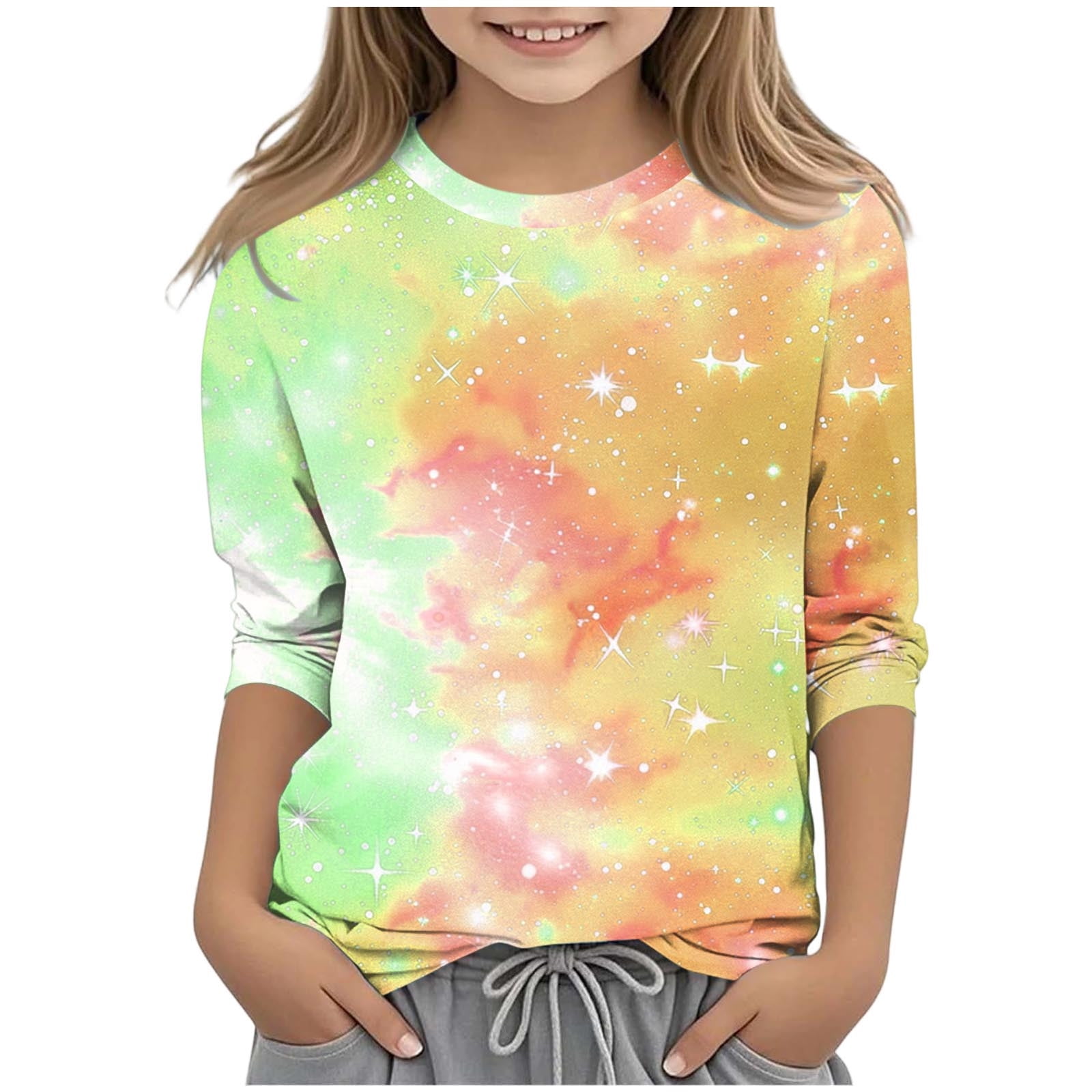 Efsteb Girl Shirts Casual 3/4 Sleeve Crew Neck Fashion Print Graphic ...