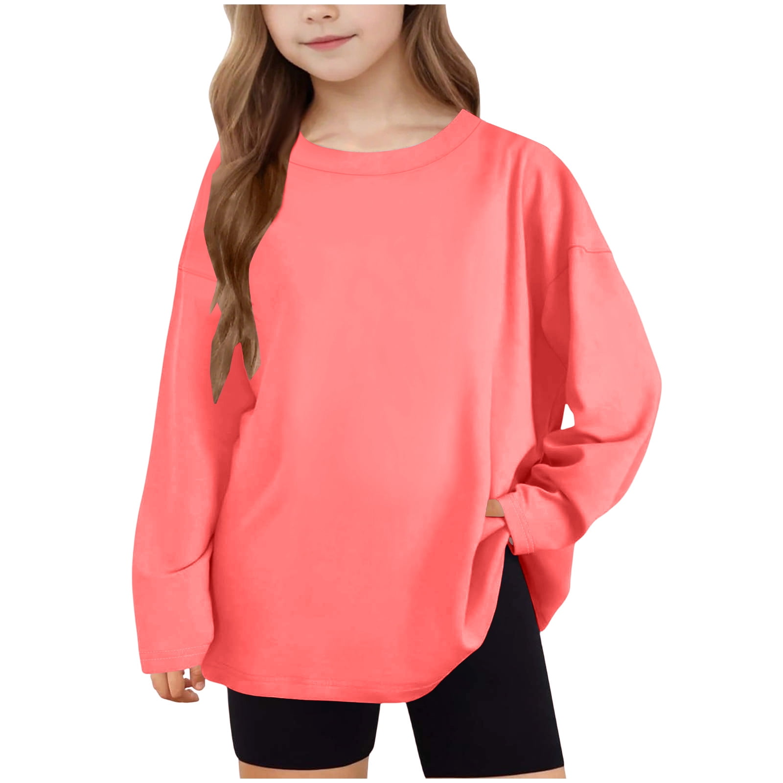 Efsteb Girl Shirts Comfy Loose Tunic Tee Soft Long Sleeve Crew Neck ...