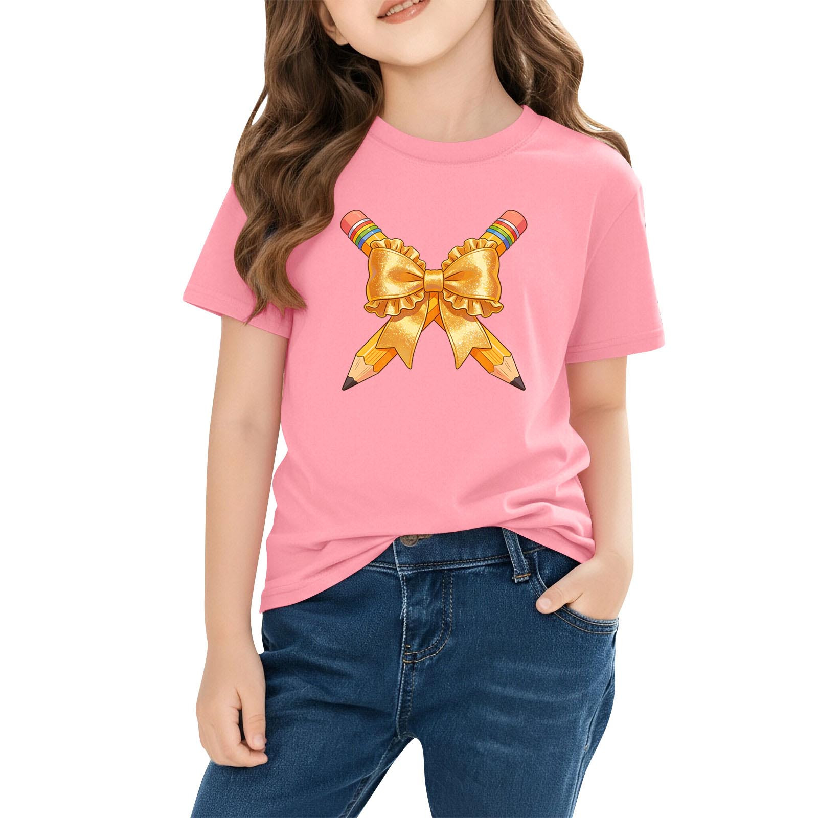 Efsteb Girl Shirts Crew Neck Comfy Soft School Season Cute Print Top ...