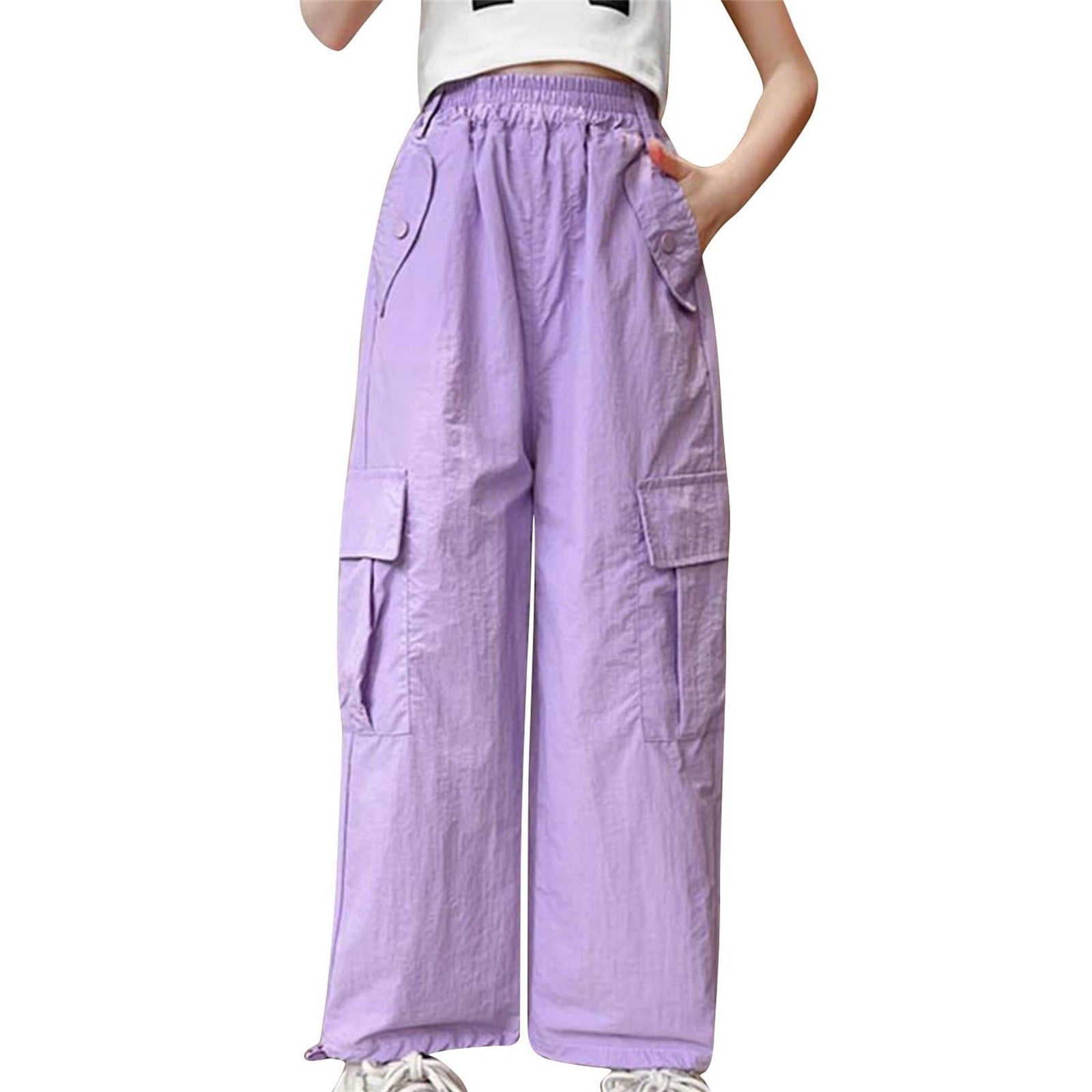 Efsteb Girls Cargo Pants for Kids Wide Leg Fashion Elastic Waistband ...