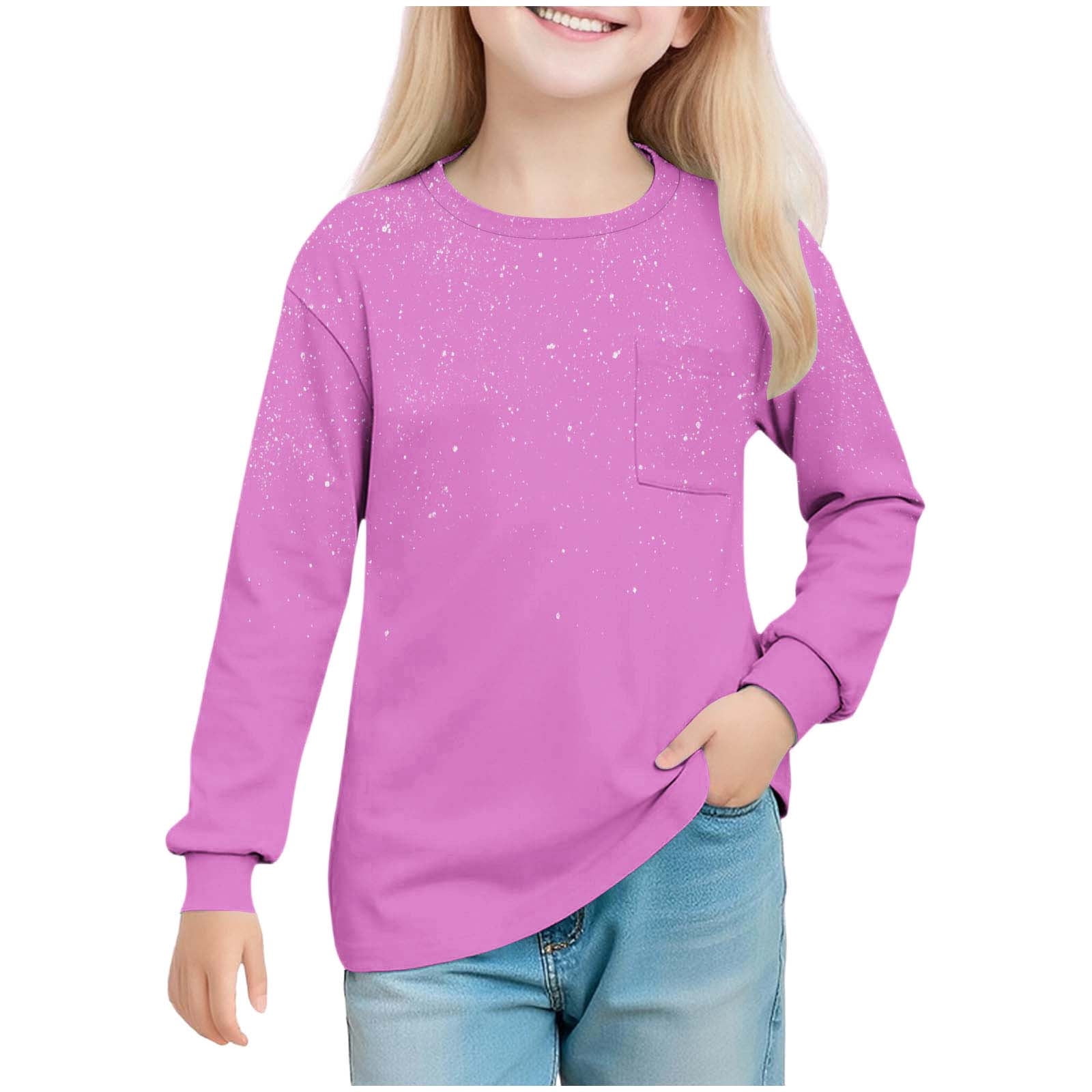 Efsteb Girls Long Sleeve Shirts Crew Neck Solid Color Casual Comfy ...