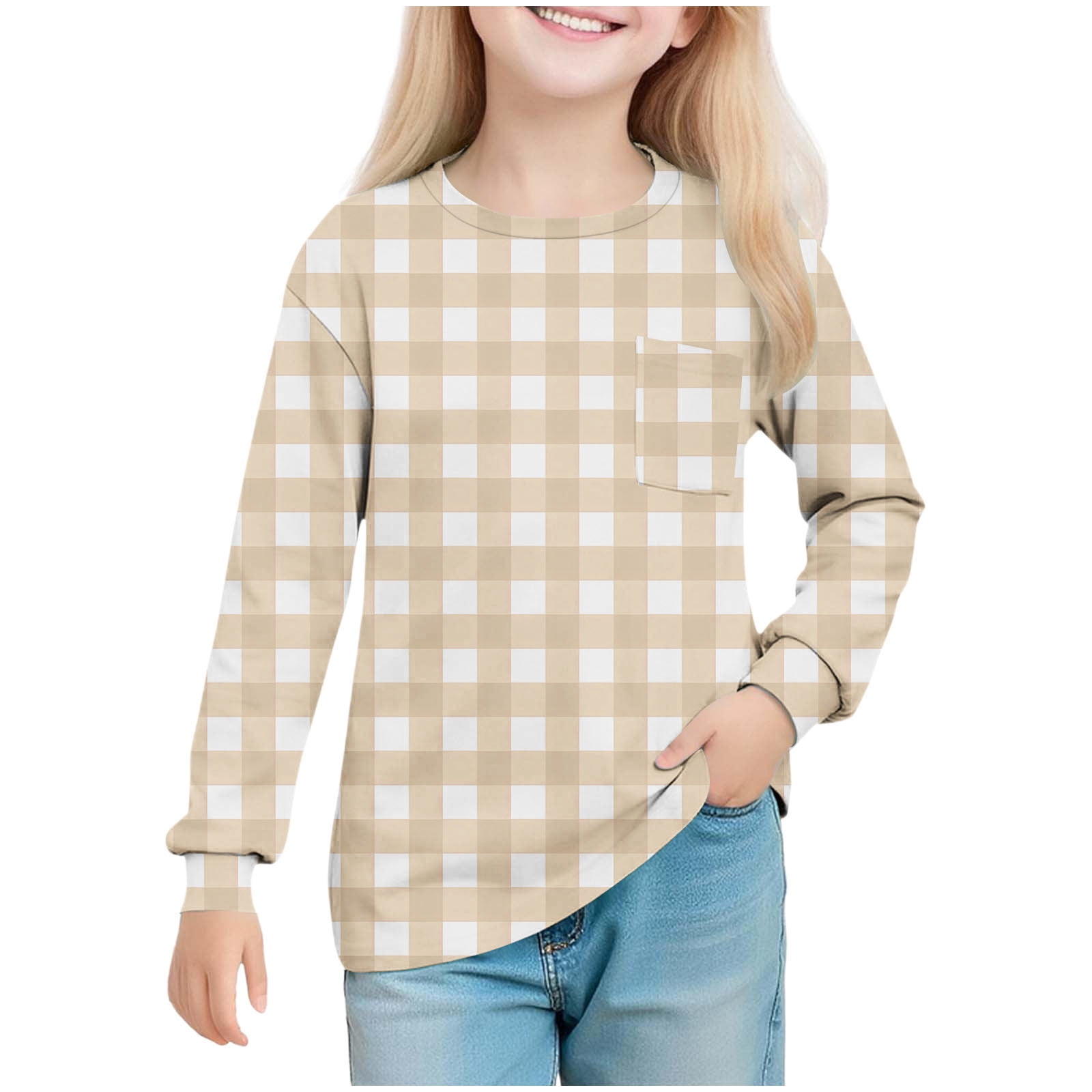 Efsteb Girls Long Sleeve Shirts Lightweight Long Sleeve Crew Neck ...