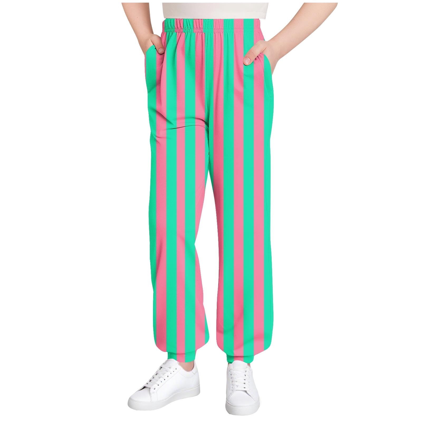 Efsteb Girls Sweatpants Striped Print Casual Elastic Waist Joggers ...