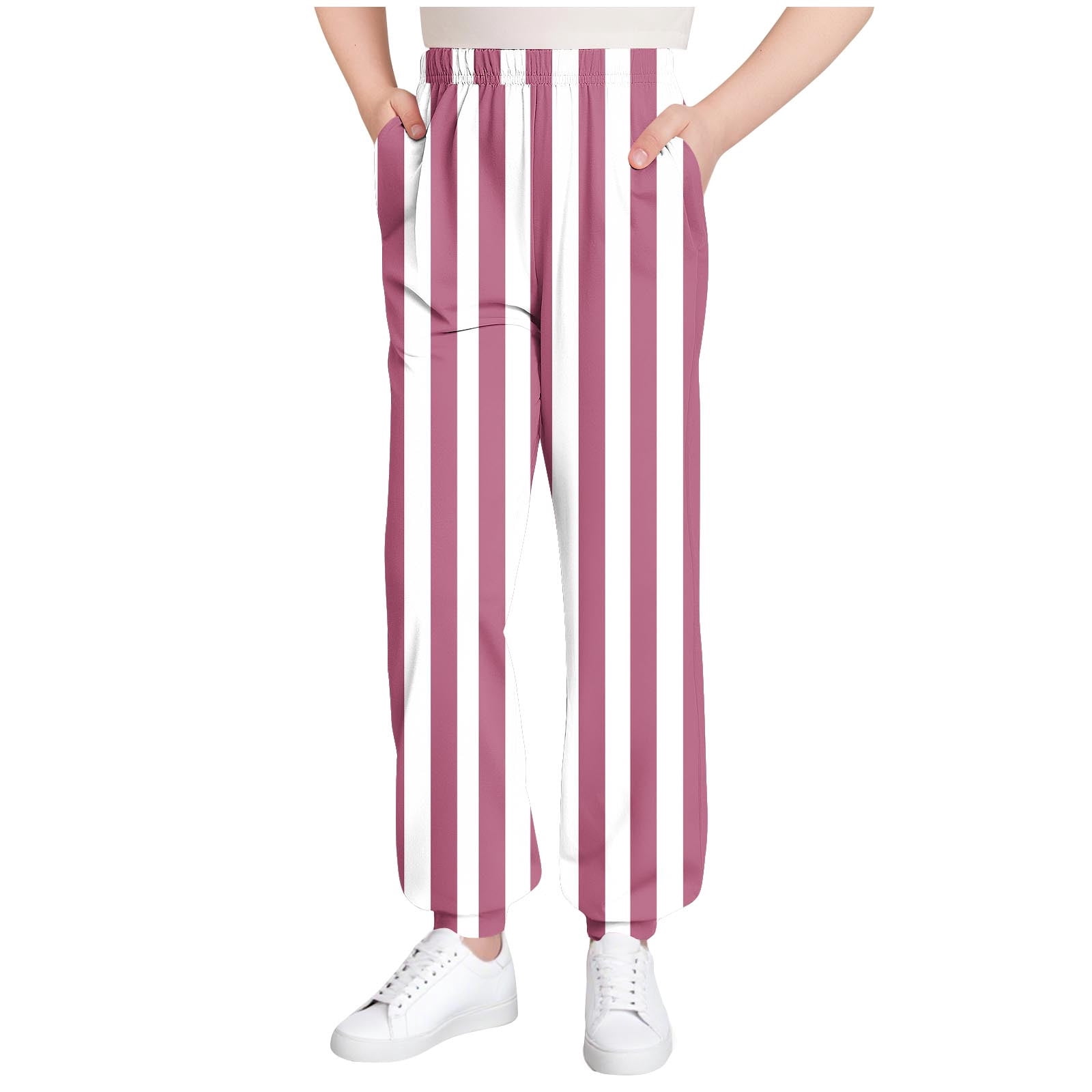 Efsteb Girls Sweatpants Striped Print Casual Elastic Waist Joggers ...
