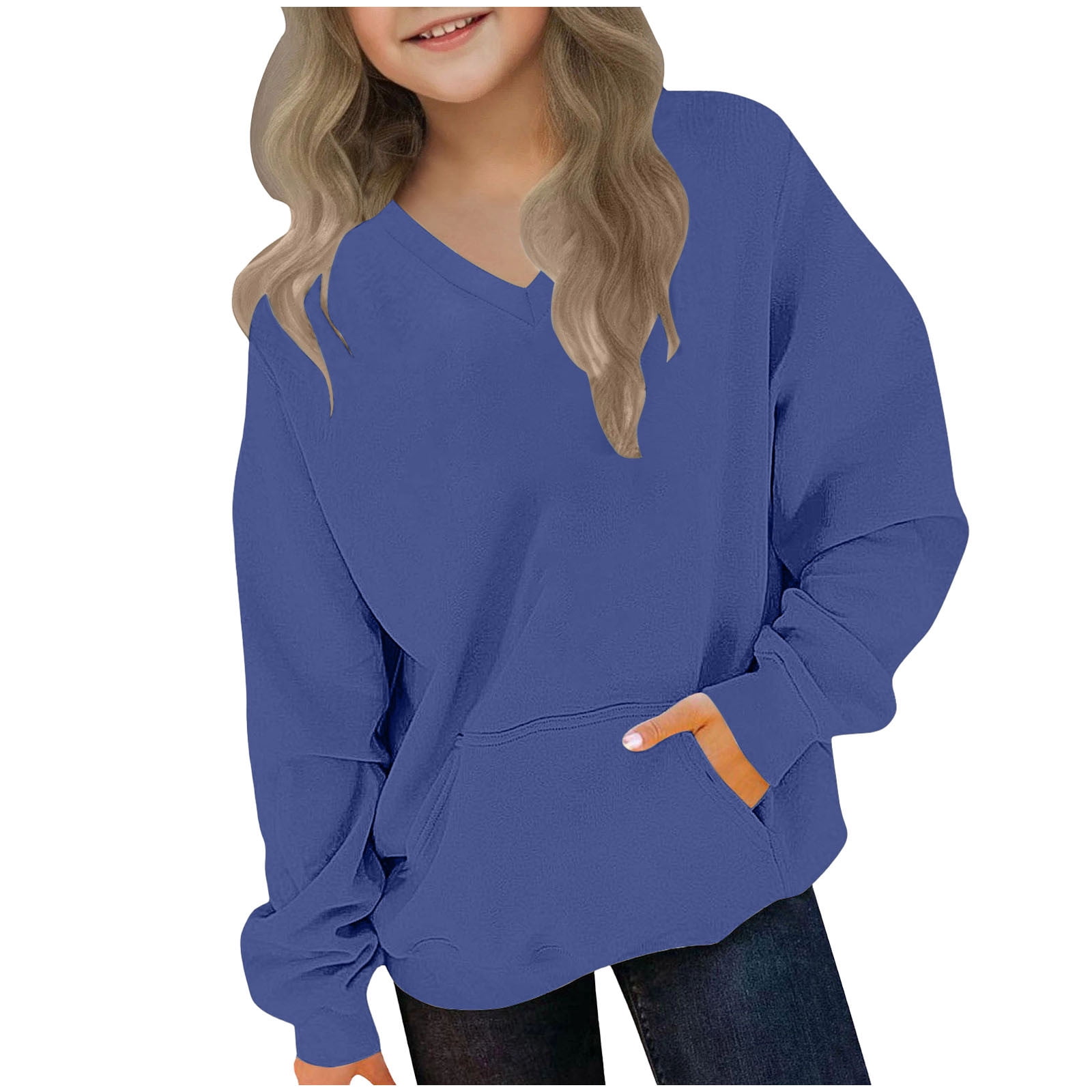 Efsteb Girls Sweatshirts Crew Neck Casual Comfy Sweatshirt with Pocket ...