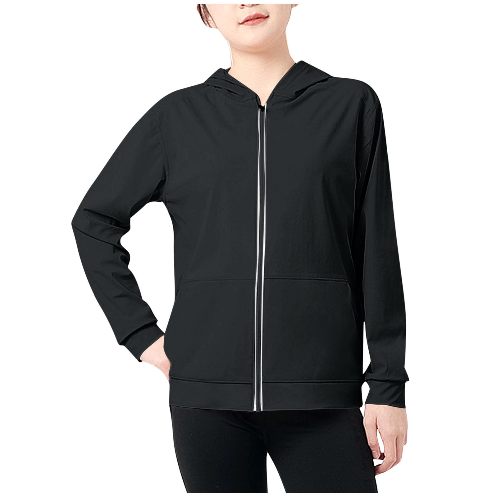 Efsteb Girls Zipper Sunscreen Coats Solid Color Long Sleeve Hooded ...