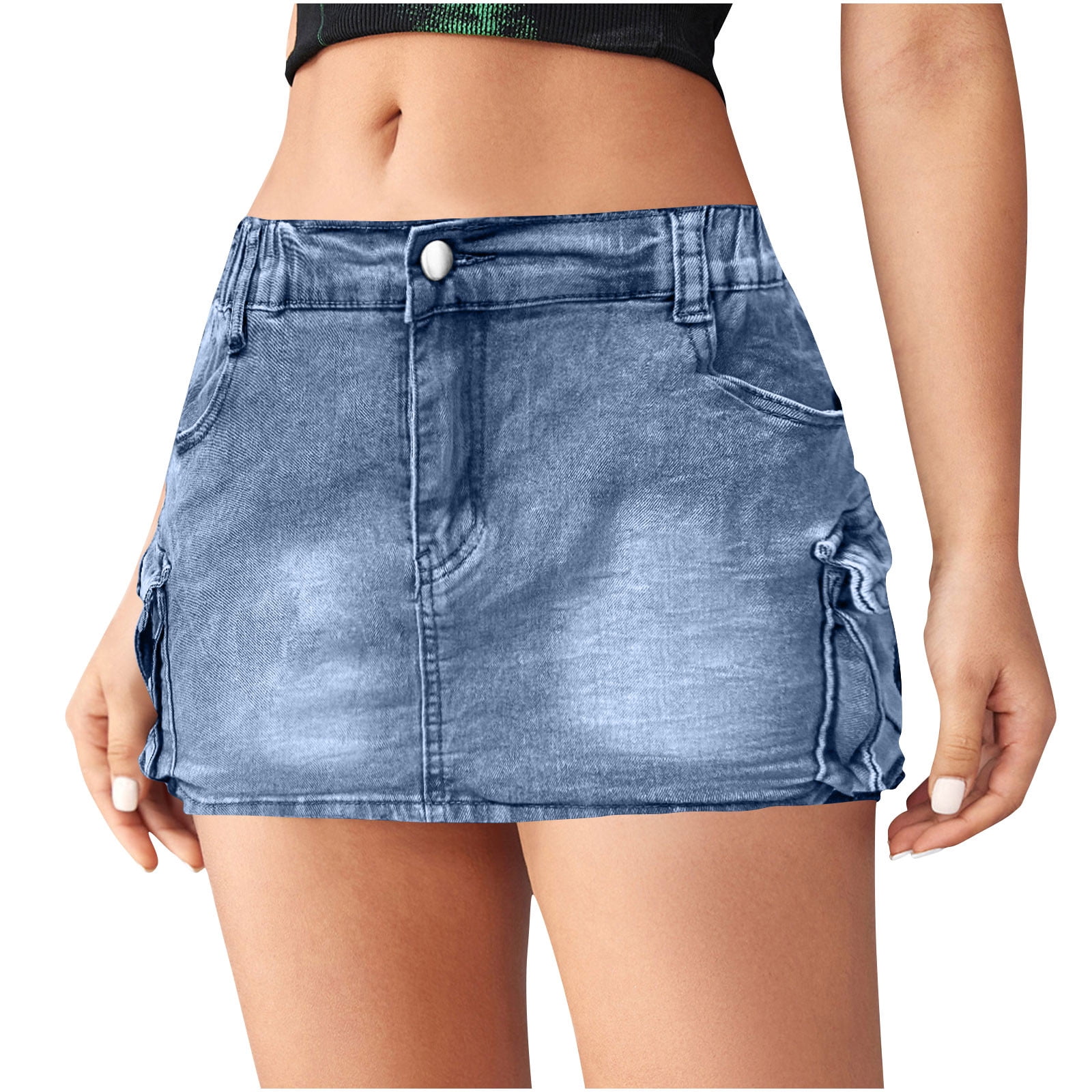 Efsteb Jean Skirts for Women Denim Button Jeans Short Skirt Fashion ...
