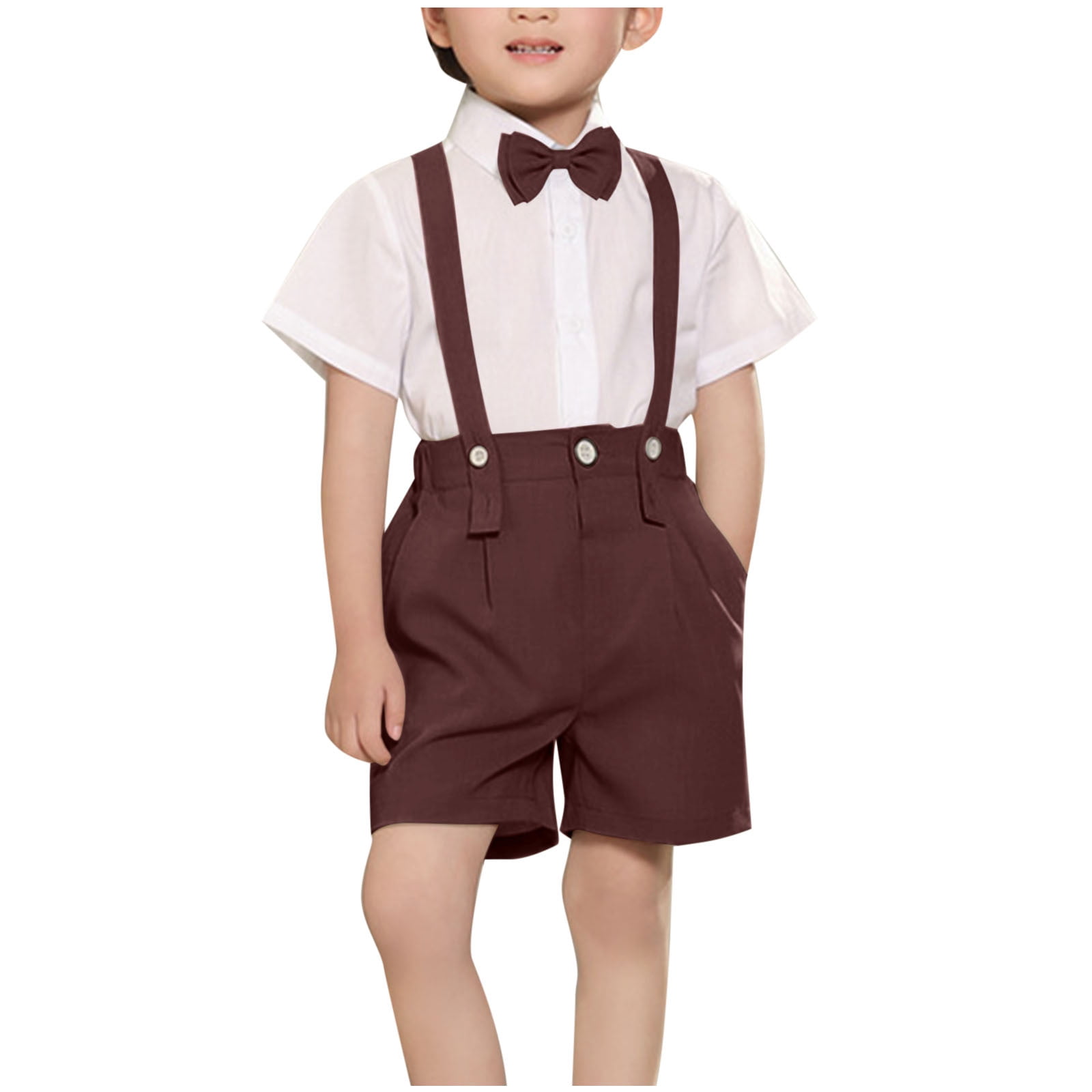 Efsteb Kids Boys Formal Suit Set Short Sleeve Romper Suspenders Shorts ...