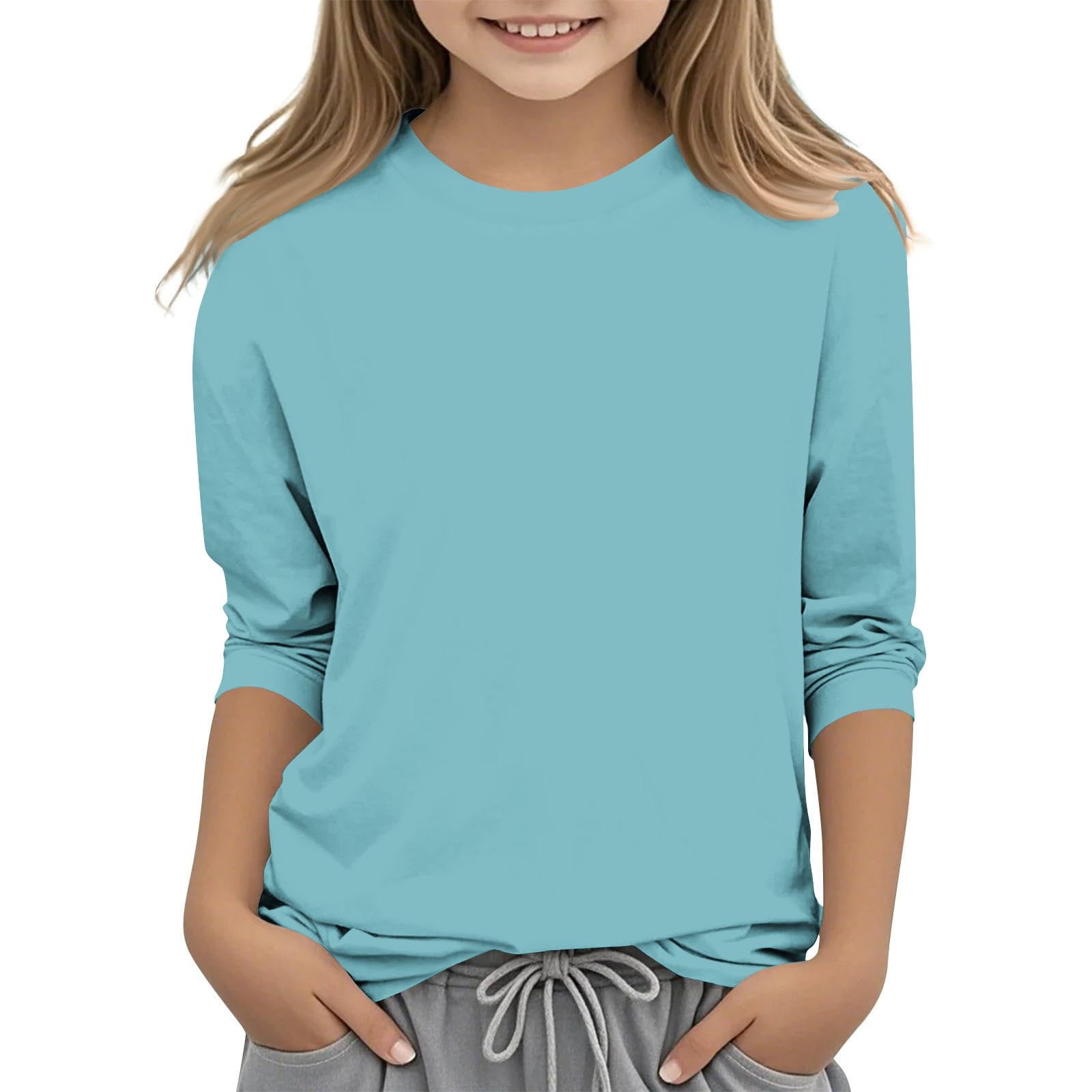 Efsteb Kids Girls 3/4 Sleeve Round Neck Tops Comfy Summer Cute Solid ...