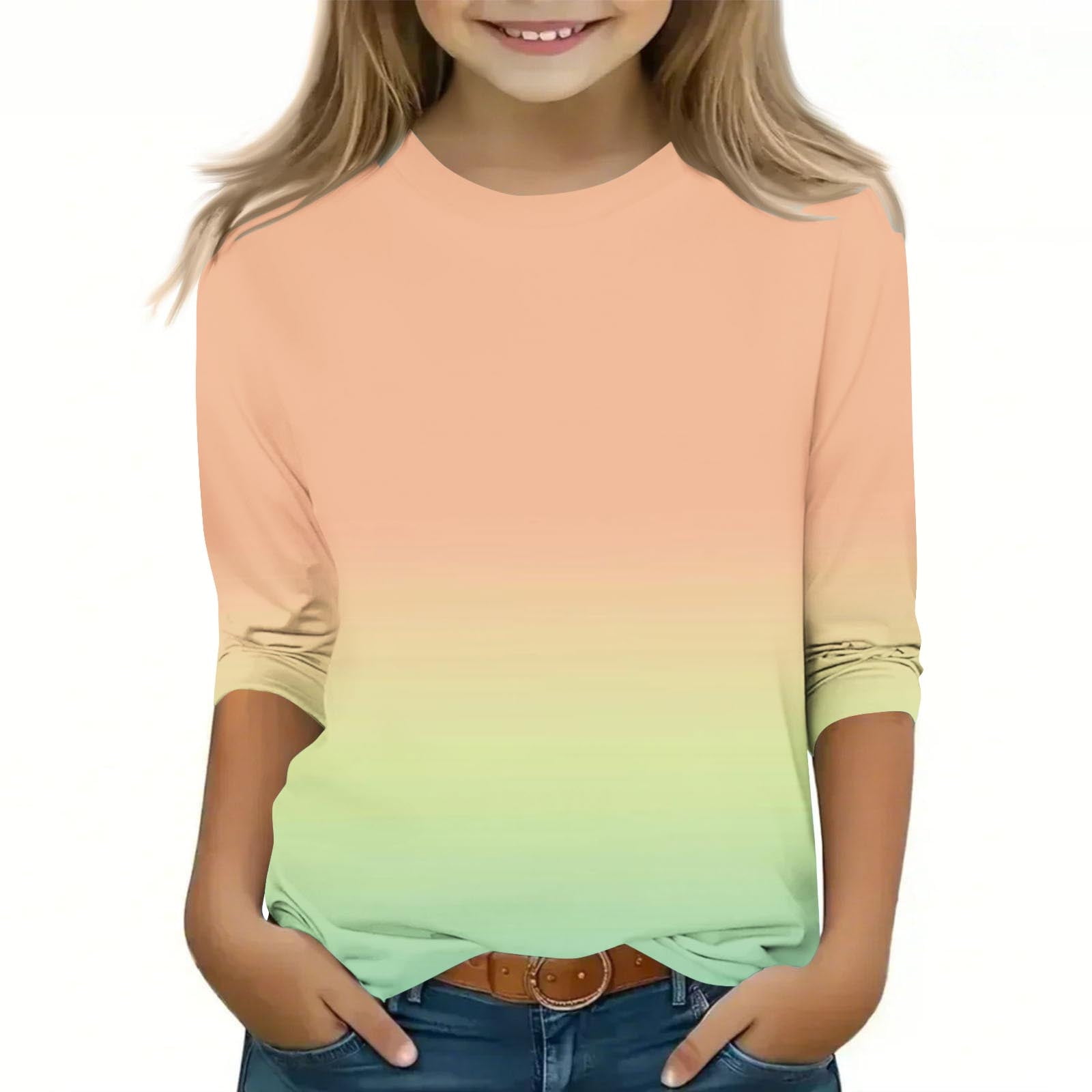 Efsteb Kids Girls Casual 3/4 Sleeve T Shirts Round Neck Three-quarter ...