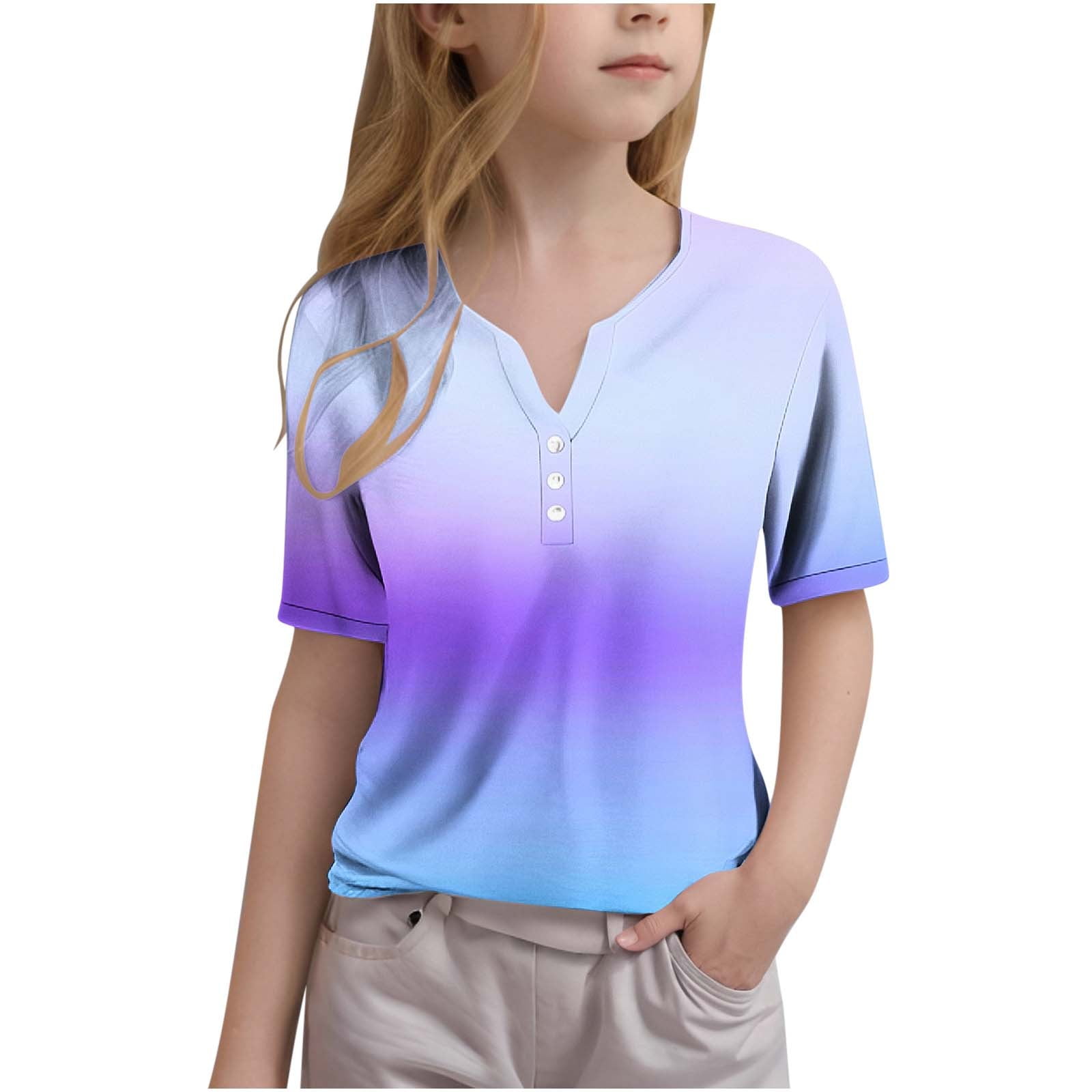 Efsteb Kids Girls Summer Button V Neck Tshirt Short Sleeve T Shirts ...