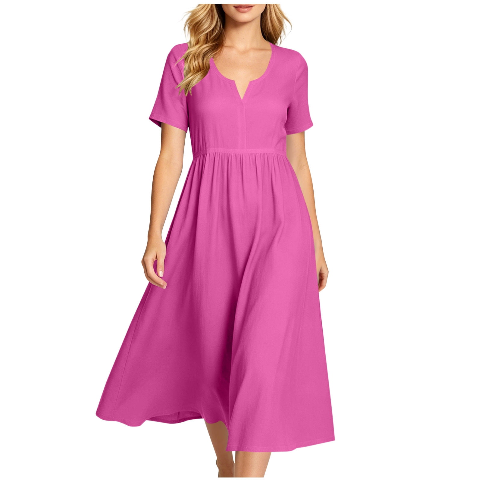 Efsteb Loose Dresses for Women Summer Short Sleeve V-Neck Pleated ...