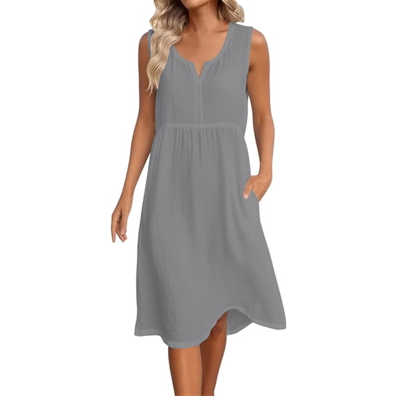 Efsteb Loose Fitting Dresses for Women Sleeveless V-Neck Cotton Blend ...