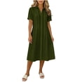 Efsteb Mini Dresses for Women Solid Color Collared Short Sleeve Pleated ...