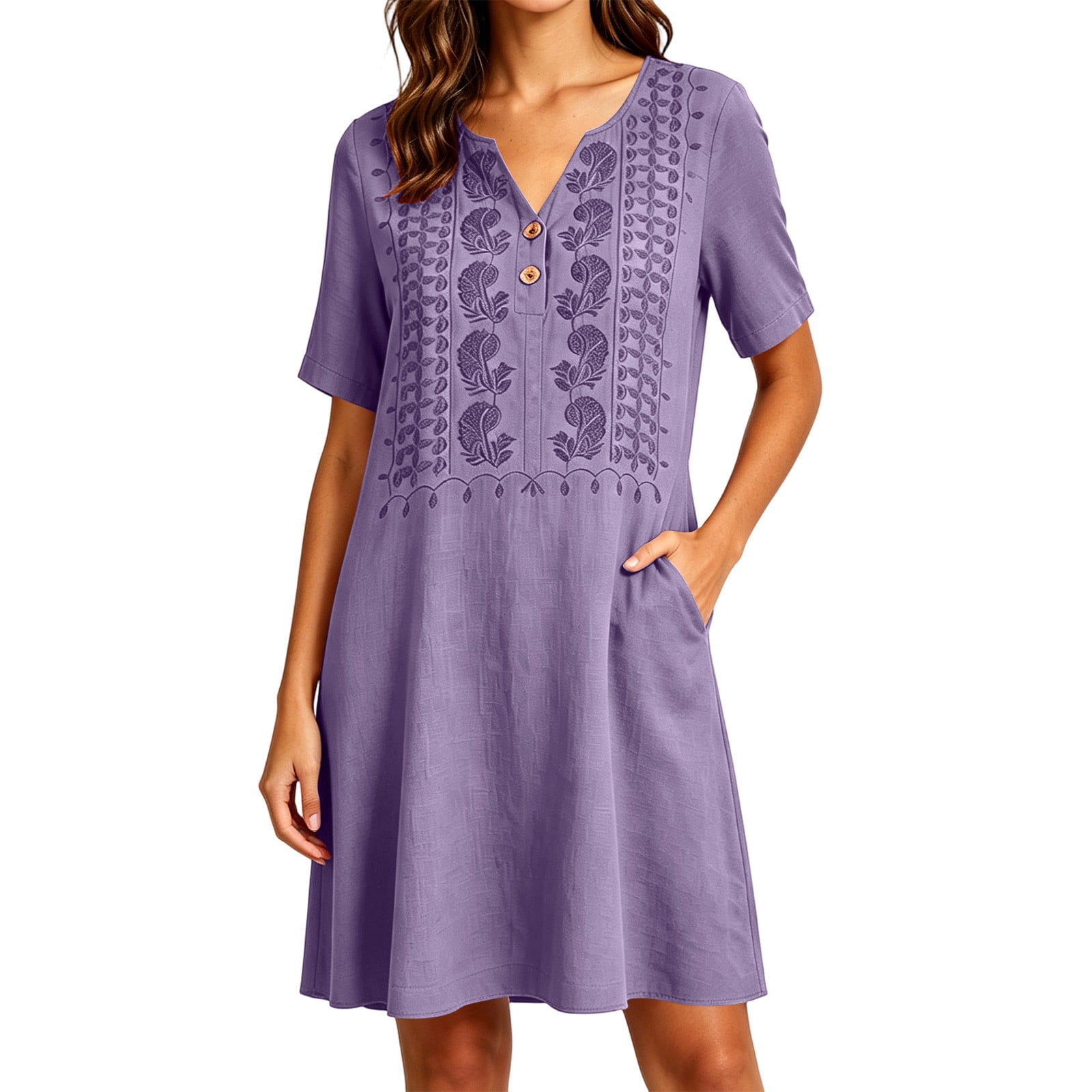 Efsteb Mini Dresses for Women Summer Casual Short Sleeve V Neck Floral ...