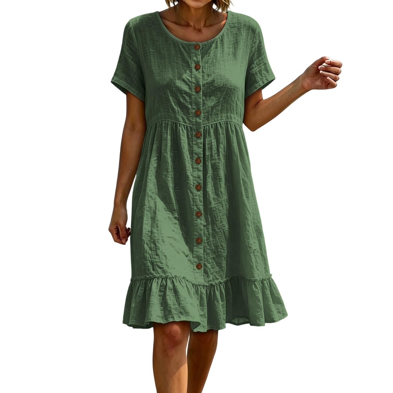 Efsteb Mini Dresses for Women Summer Round Neck Short Sleeve Button ...