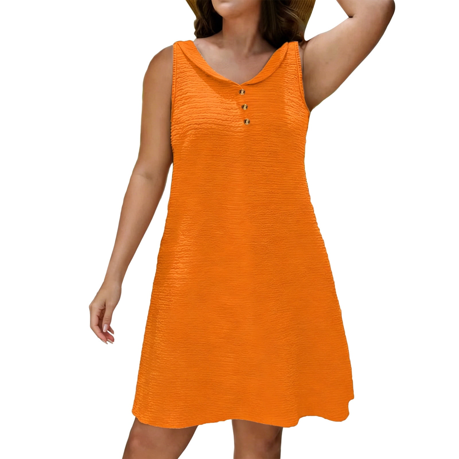 Efsteb Mini Dresses for Women Textured Sleeveless Shirts Dress V-Neck ...