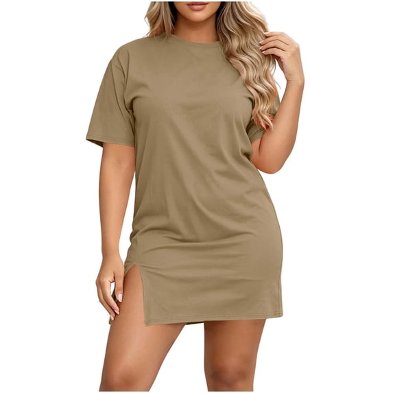 Efsteb Mini Dresses for women Casual Crew Neck Short Sleeve Loose Fit ...