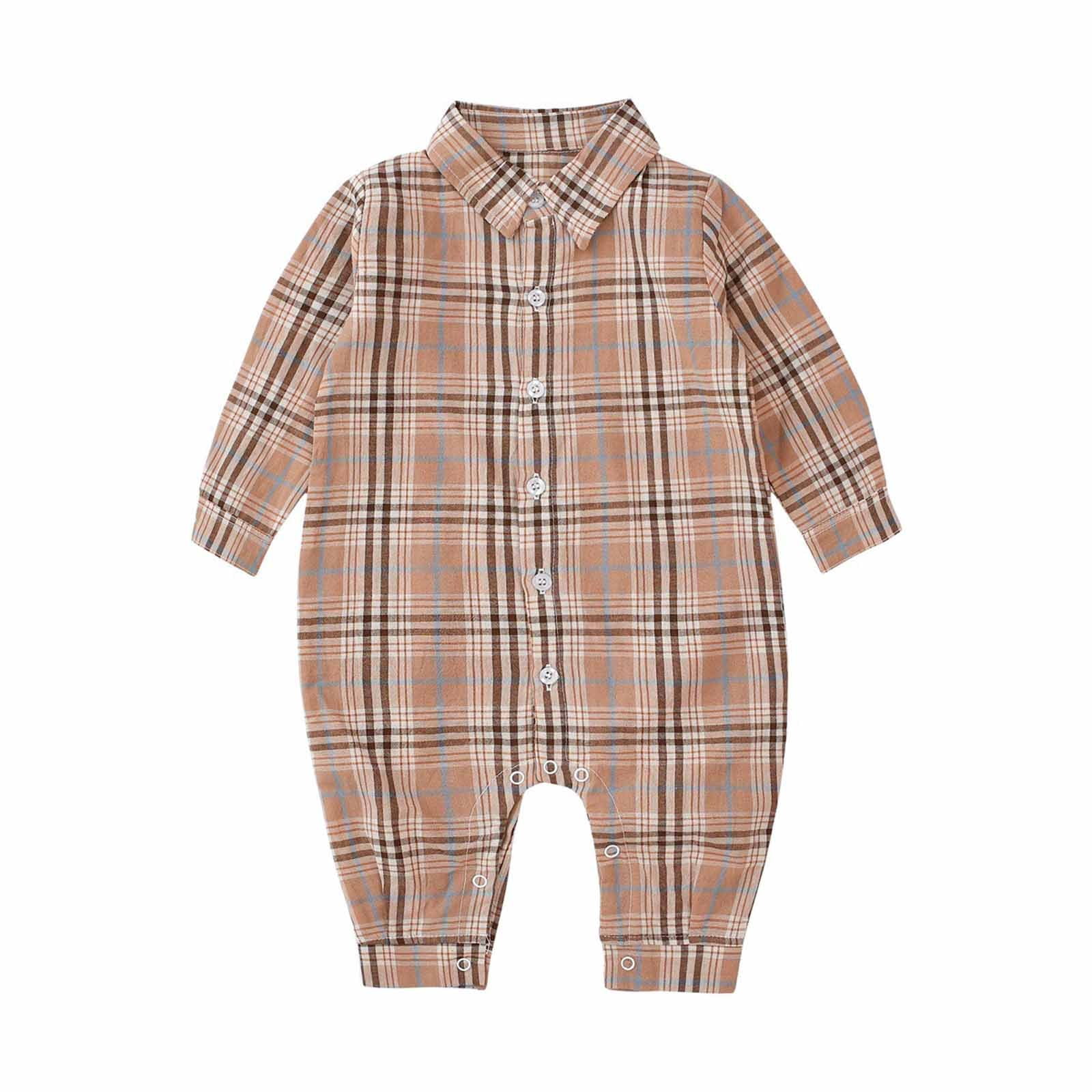 Efsteb Newborn Toddler Baby Boys Fall Romper Casual Long Sleeve Plaid ...