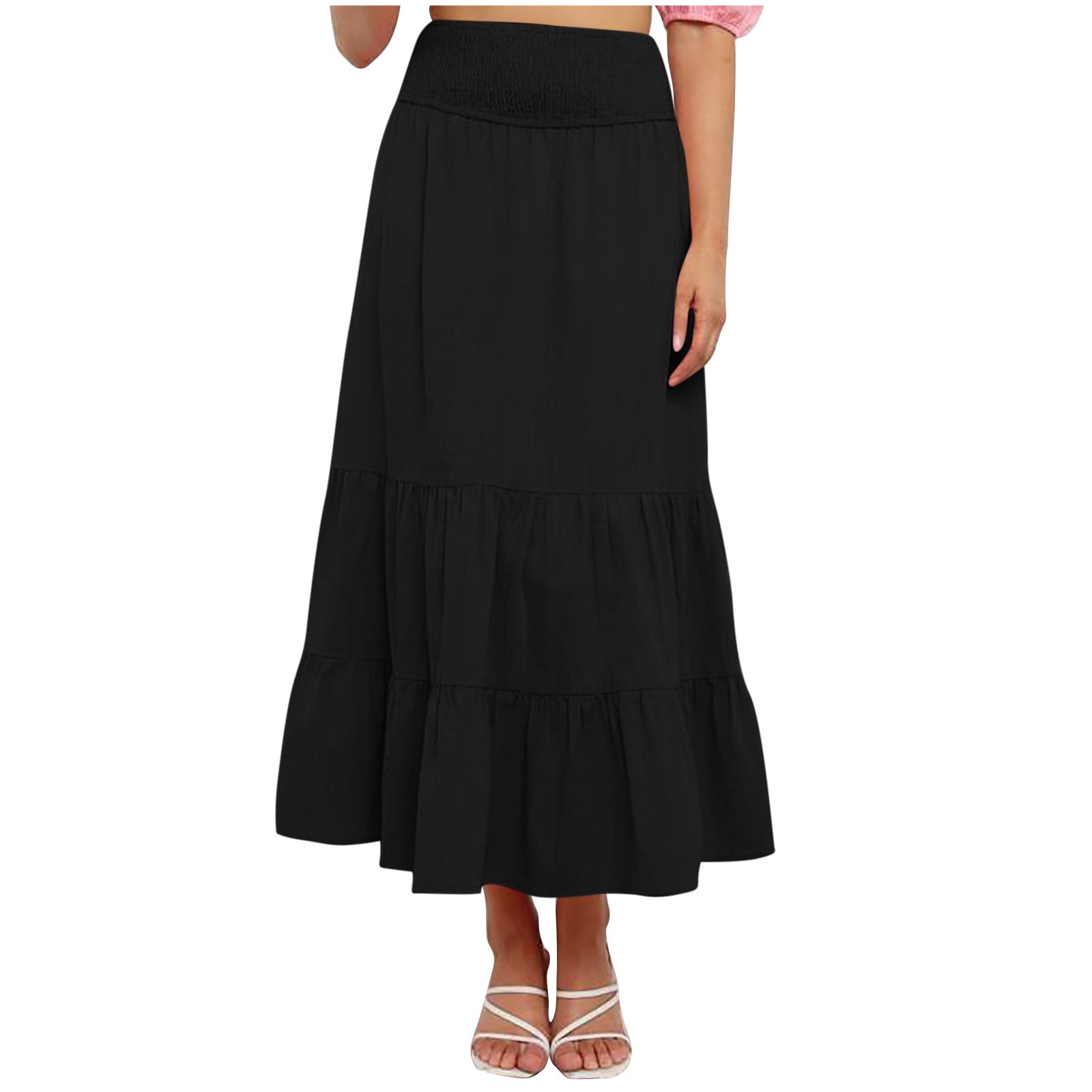Efsteb Skirts for Women Elastic Waist Long Skirt Casual Fashion Fall ...