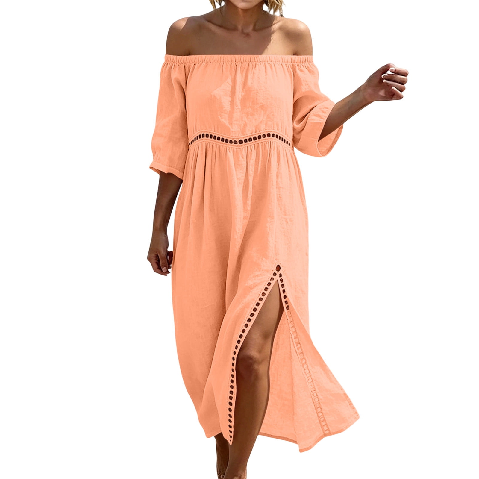 Efsteb Summer Dresses for Women 2026 Eyelet Trim Off-Shoulder 3/4 ...