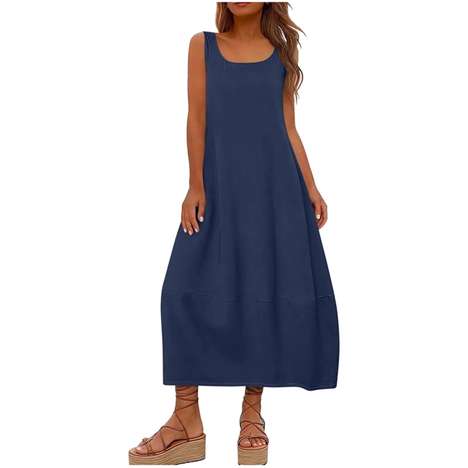 Efsteb Summer Dresses for Women 2026 Sleeveless Round Neck Maxi Dress ...