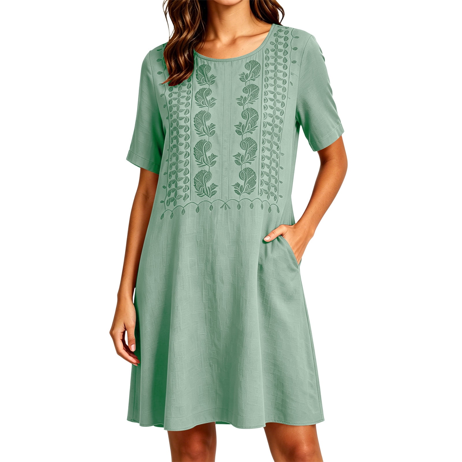 Efsteb Summer Dresses for Women Casual Comfy Round Neck Short Sleeve ...