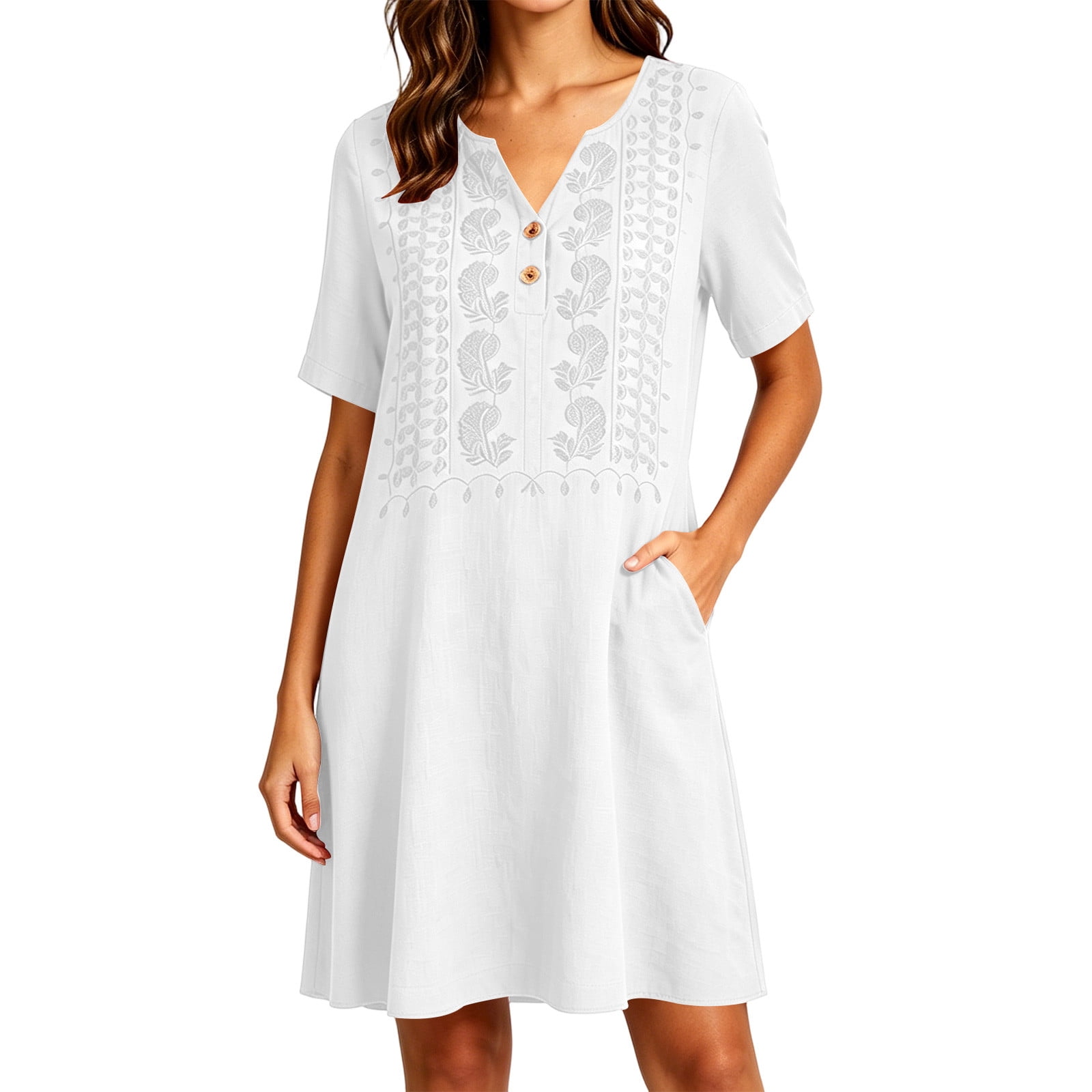 Efsteb Summer Dresses for Women Casual Short Sleeve V Neck Floral ...